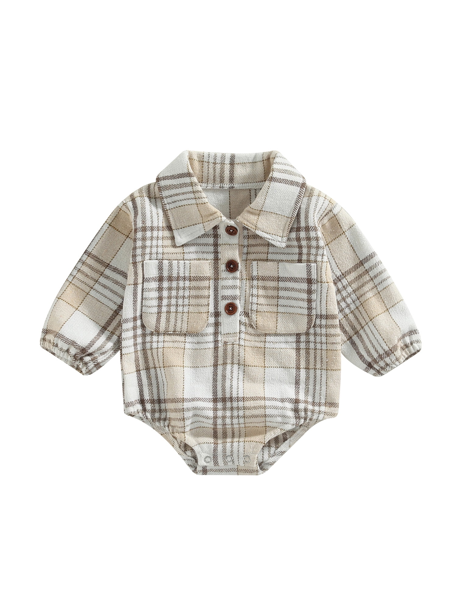 Tregren Baby Boy Plaid Shirt Romper Flannel Long Sleeve Oversized Tops ...