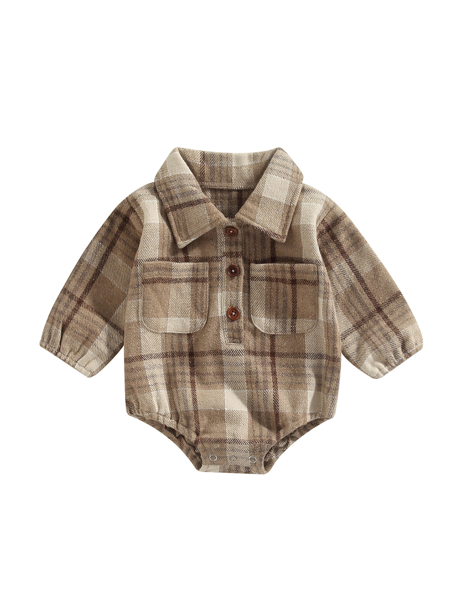 Tregren Baby Boy Plaid Shirt Romper Flannel Long Sleeve Oversized Tops ...