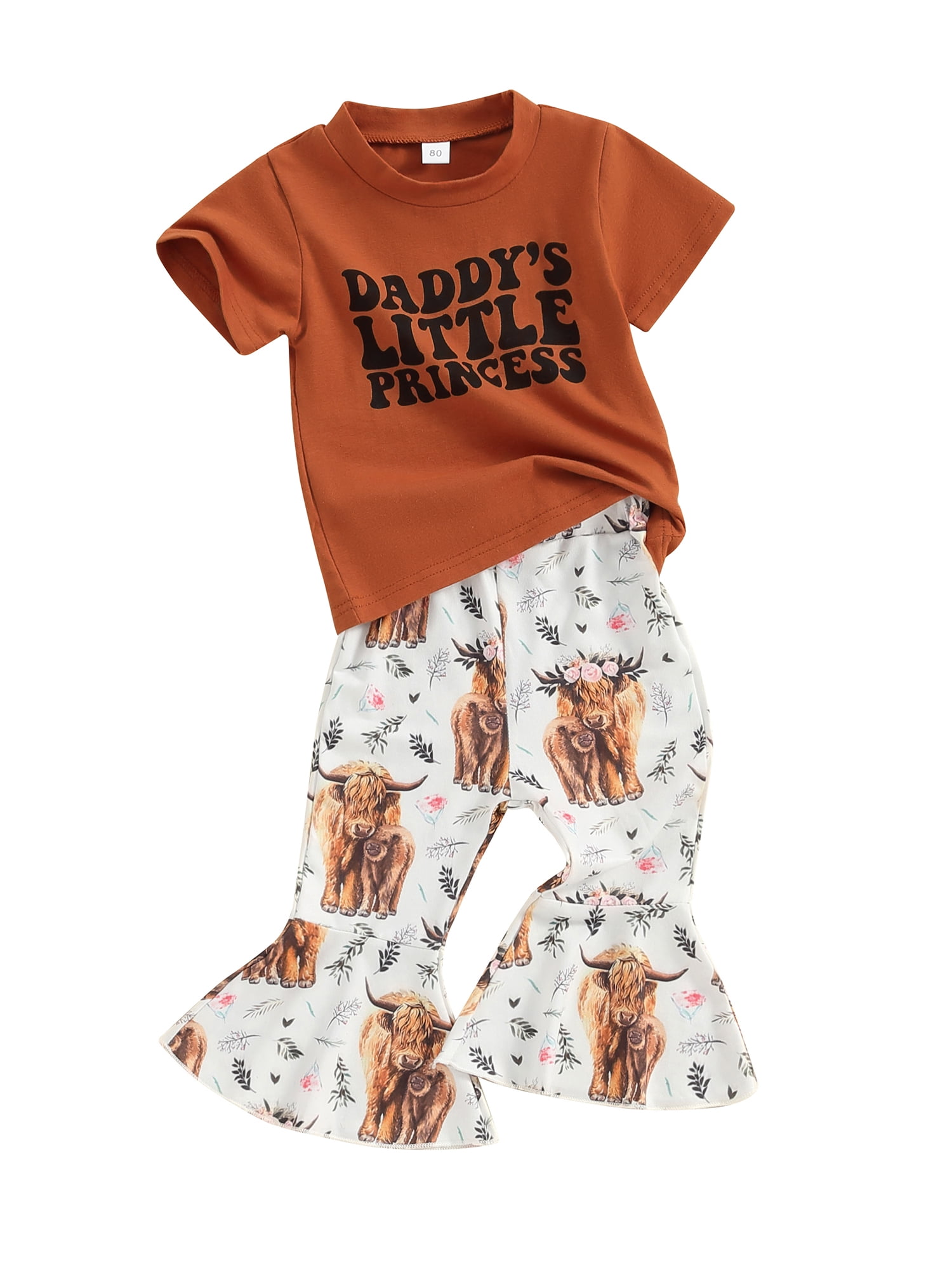 Tregren Baby Girl 2Pcs Spring Outfits Short Sleeve T-Shirt + Cow Print ...