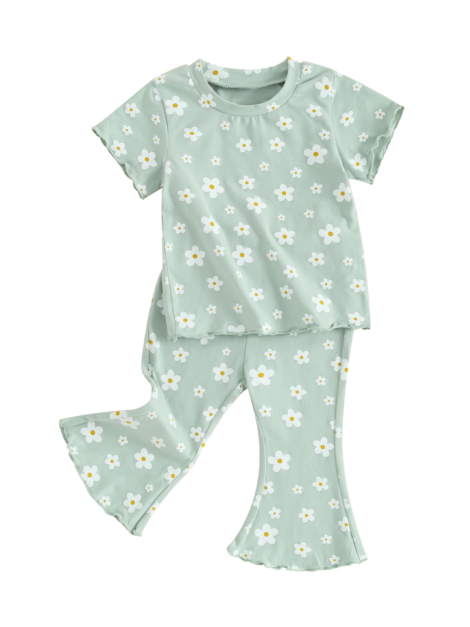 Tregren Baby Girl 2Pcs Summer Outfits Short Sleeve Lettuce Trim Tops ...