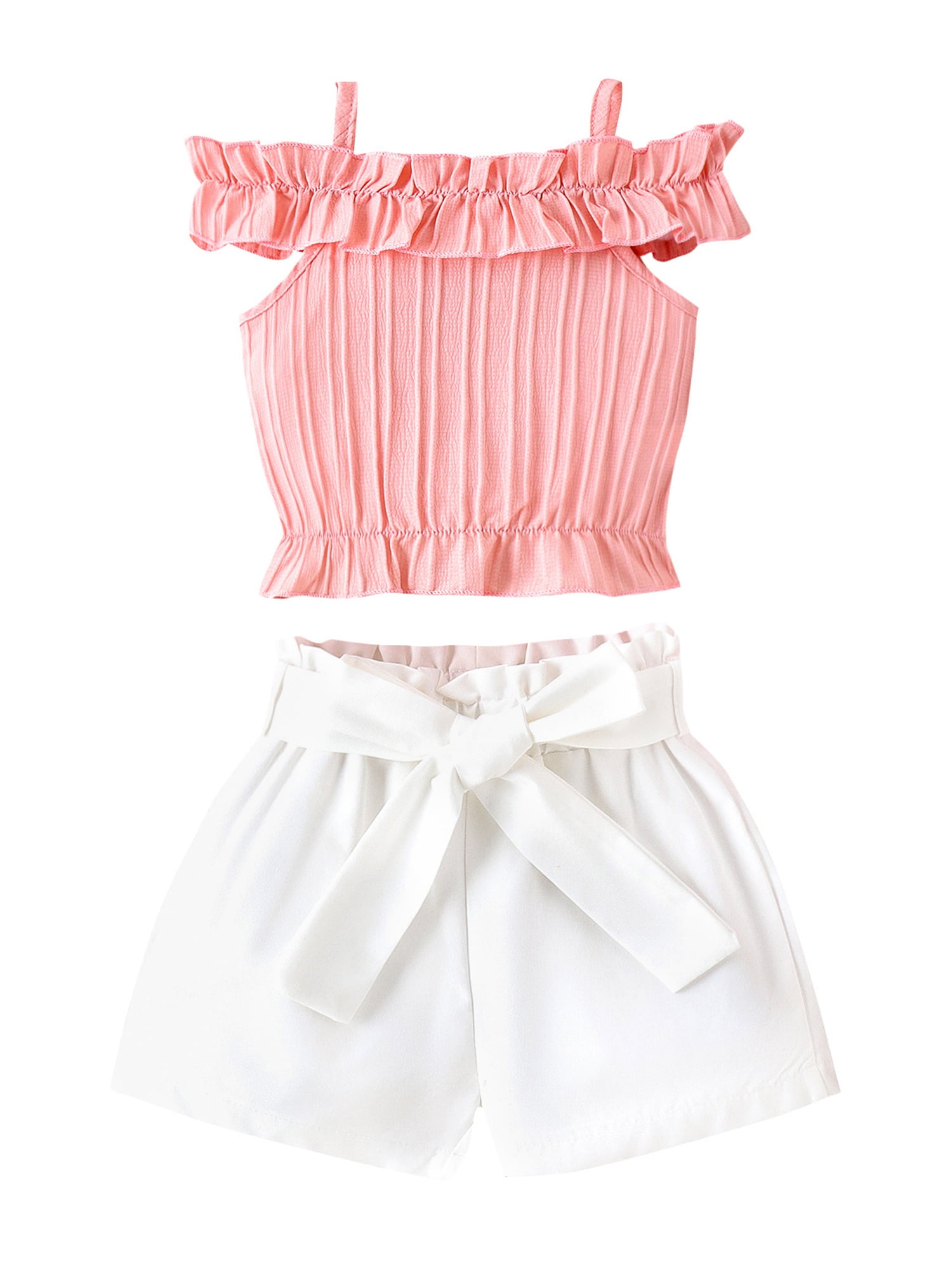 Tregren Baby Girl Summer Outfits Cute Off Shoulder Ruffle Tops + Shorts ...