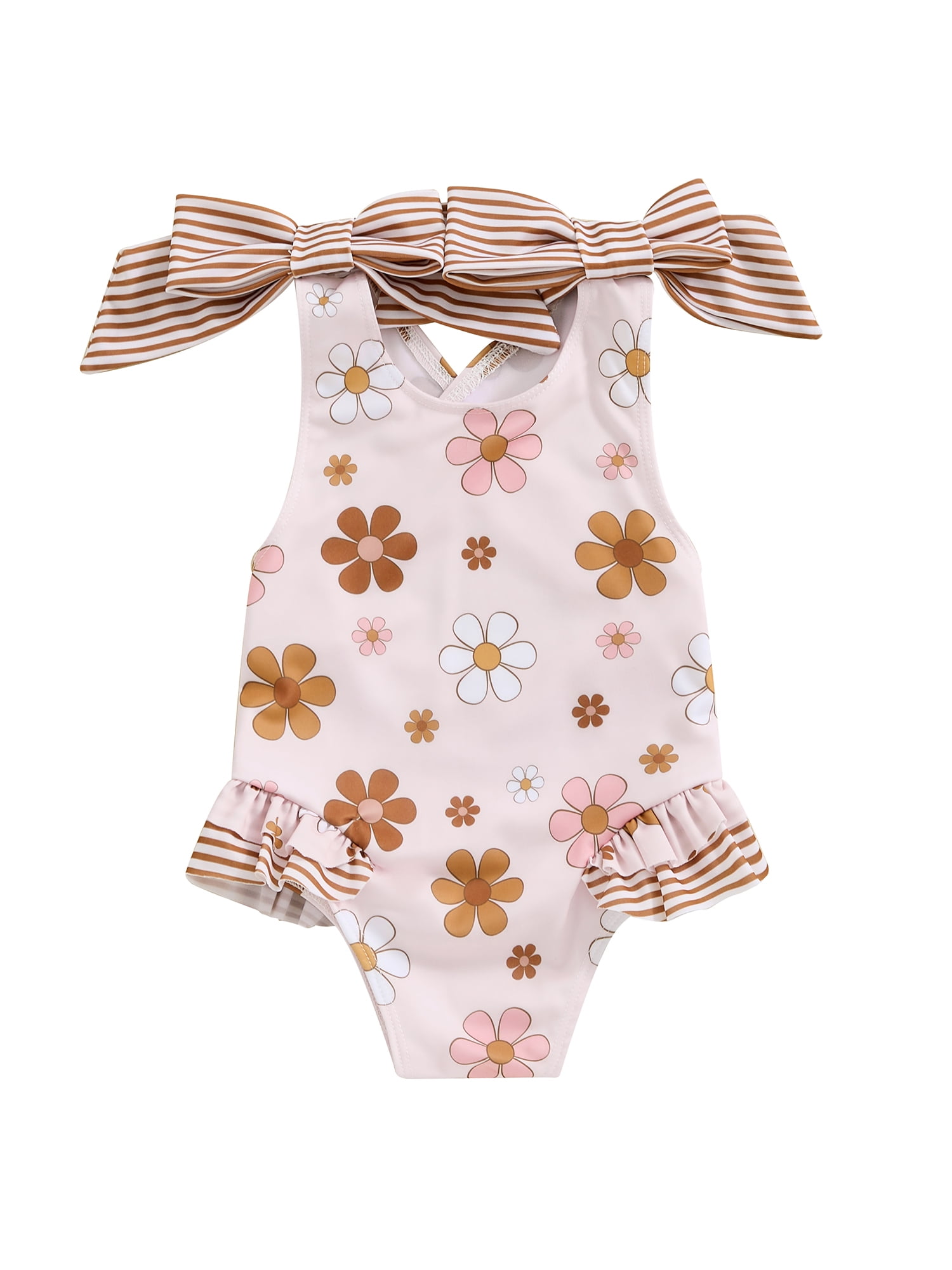 Tregren Baby Girl Swimwear Summer Floral/Turtle Print Sleeveless Ruffle ...