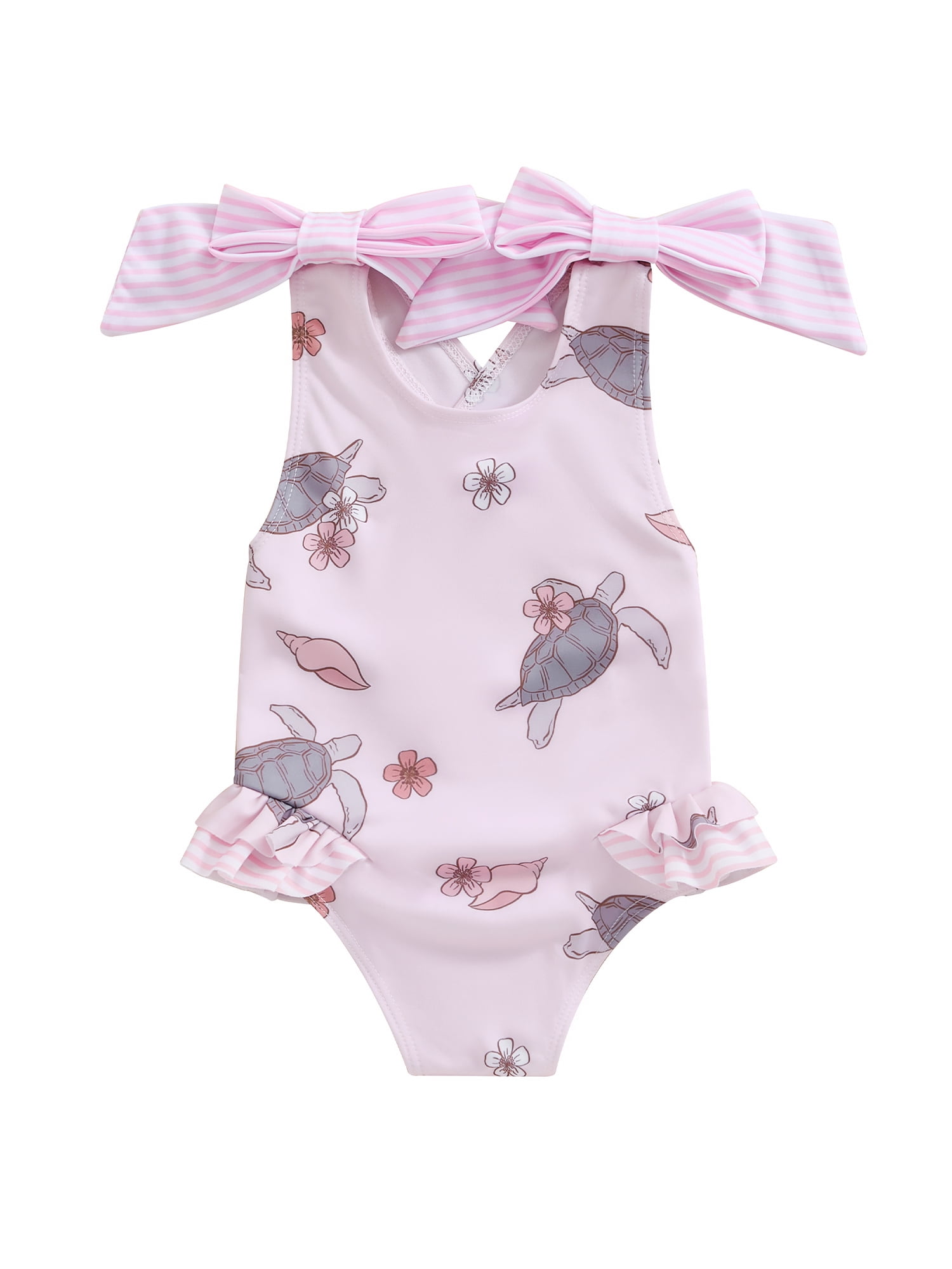 Tregren Baby Girl Swimwear Summer Floral/Turtle Print Sleeveless Ruffle ...