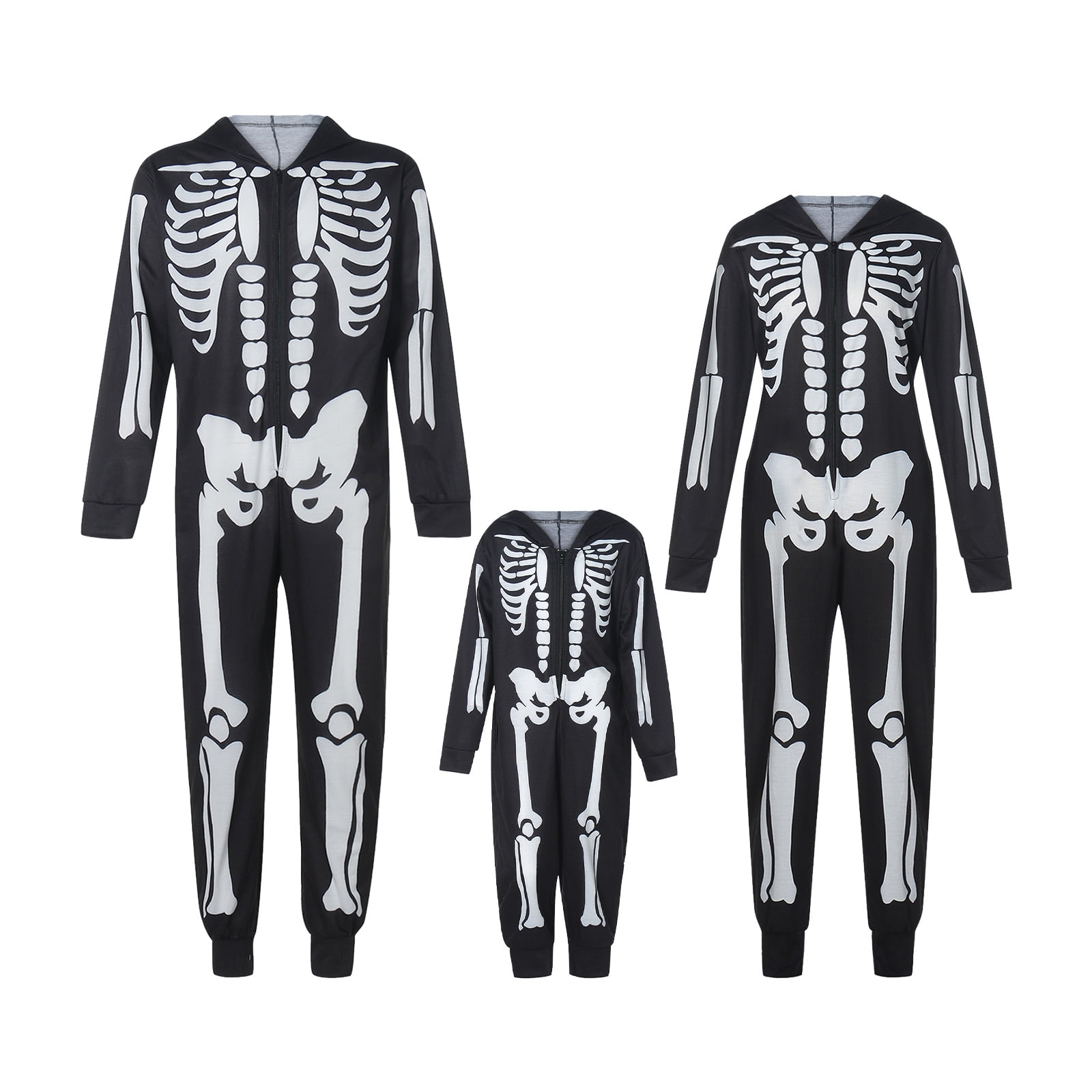 Tregren Family Halloween Skeleton Pajamas Funny Zipper Hooded Jumpsuit ...
