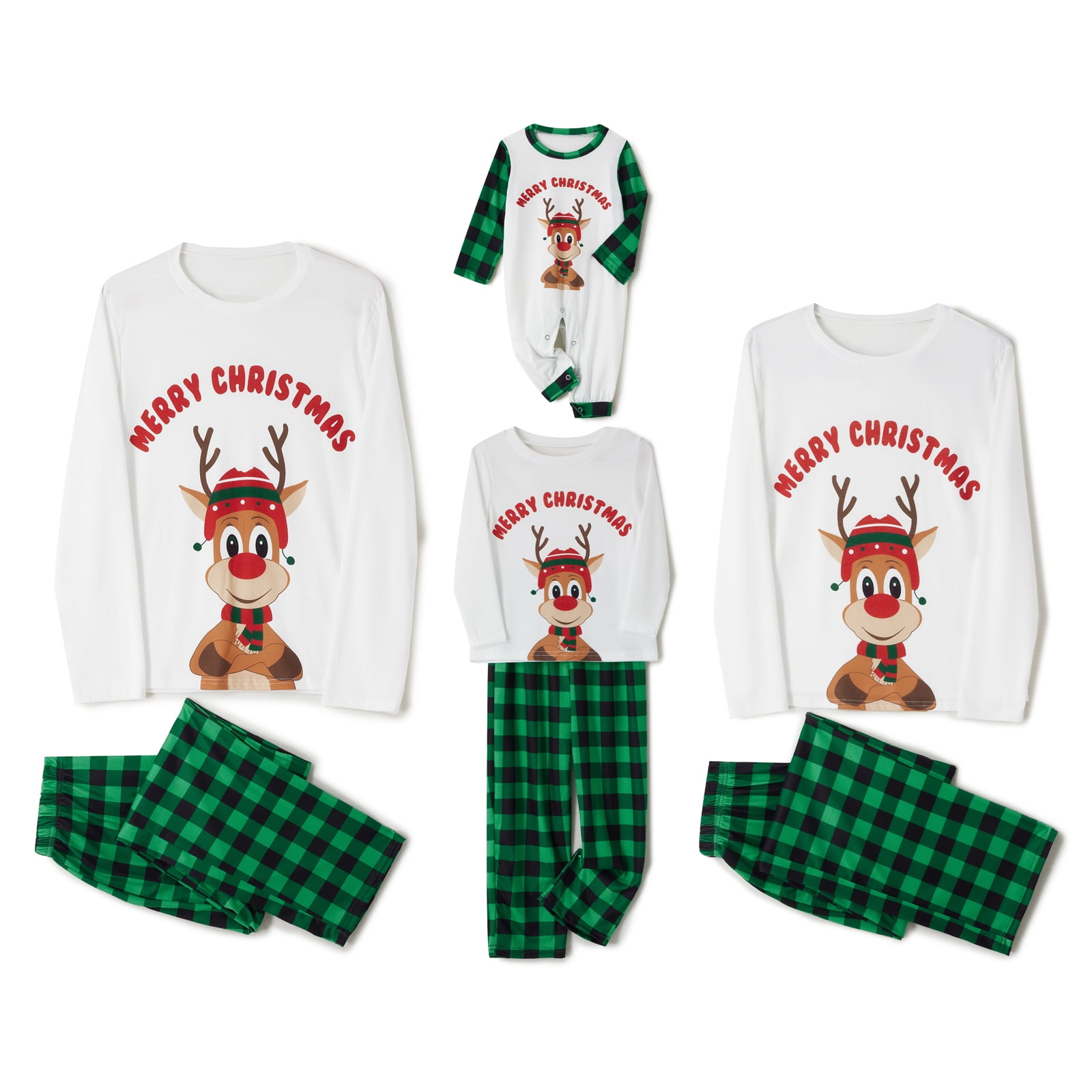 Tregren Family Matching Pajamas Set, Letter Elk Long Sleeve Tops+ Plaid ...