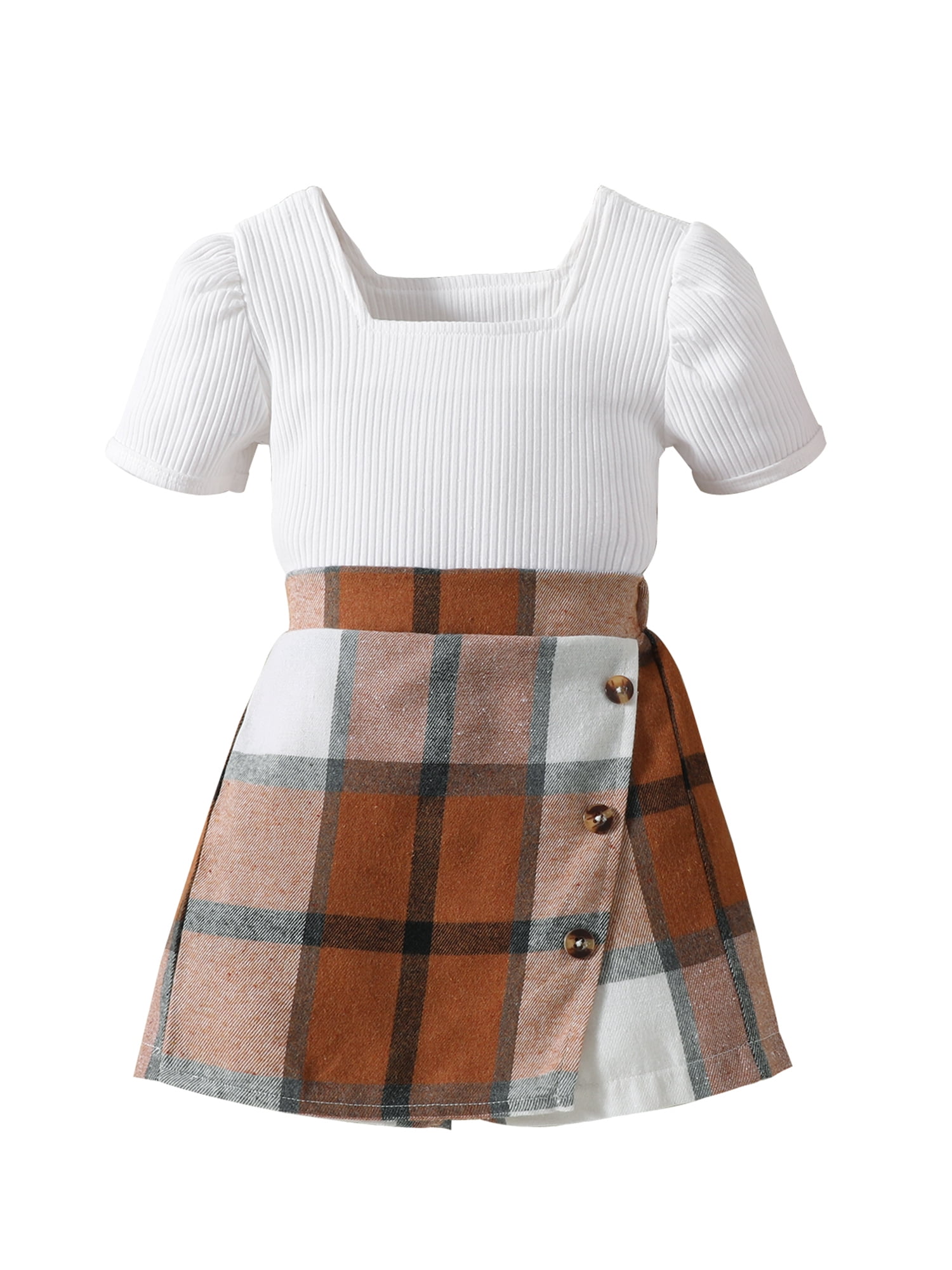 Tregren Girls Summer Set, Short Sleeve Ribbed Tops + Elastic Waist ...