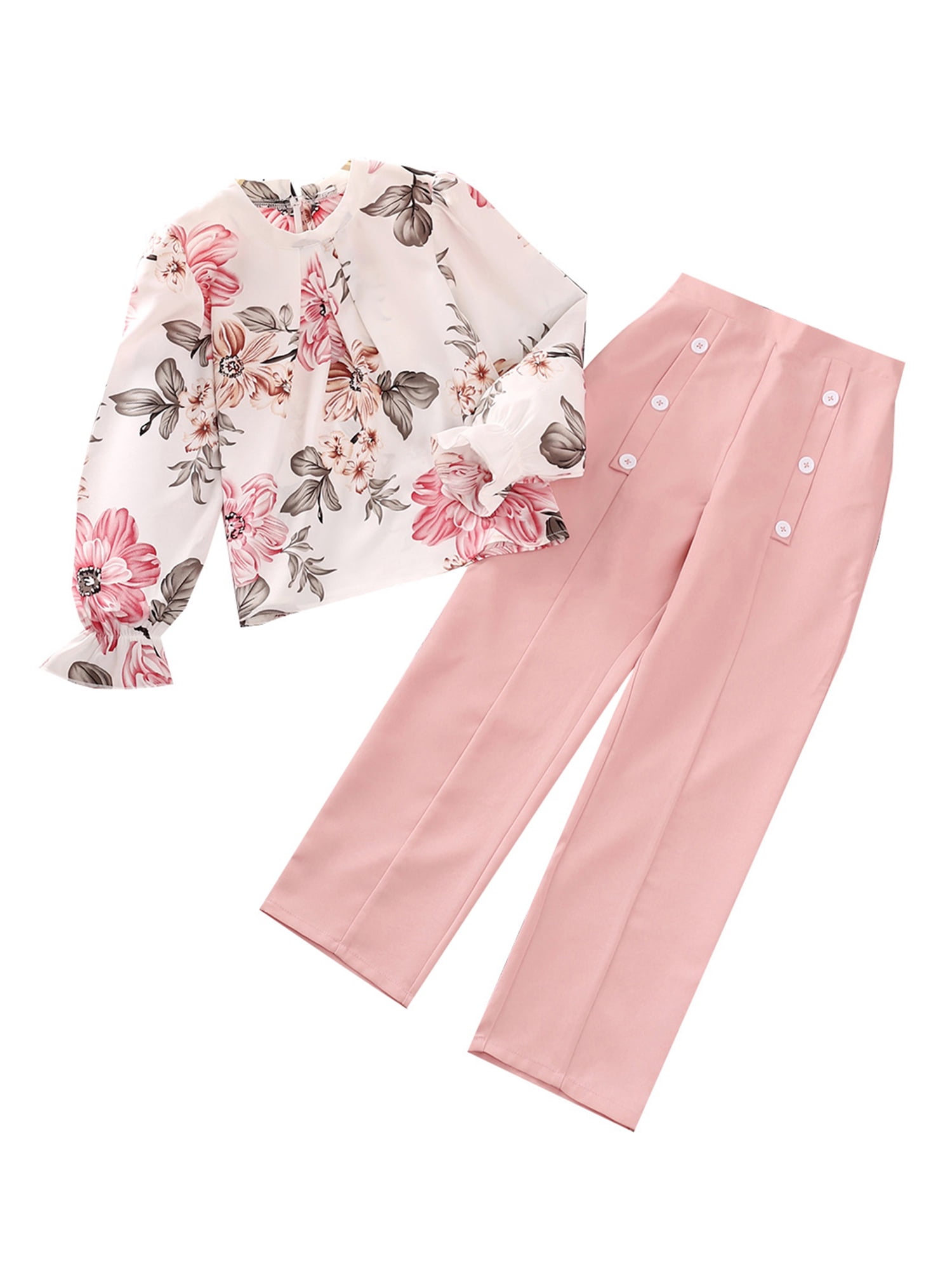 Tregren Kids Girls Fall Outfits Floral Print Crew Neck Long Sleeve ...