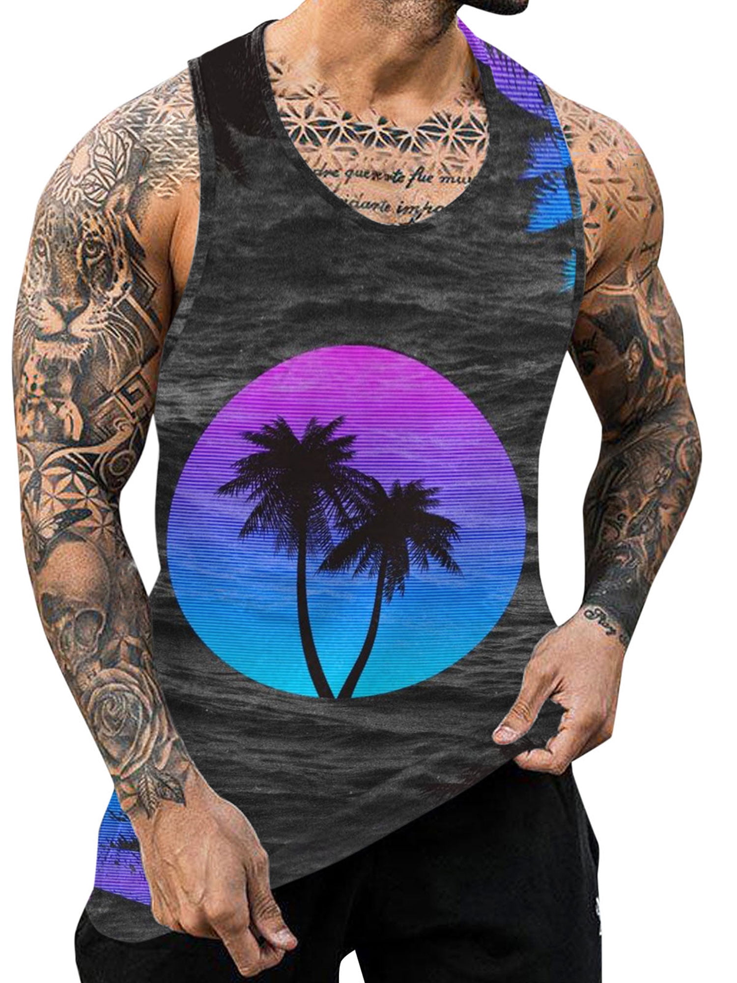 Tregren Men’s Casual Beach Tank Tops, Vintage Graphic Print Workout Gym ...
