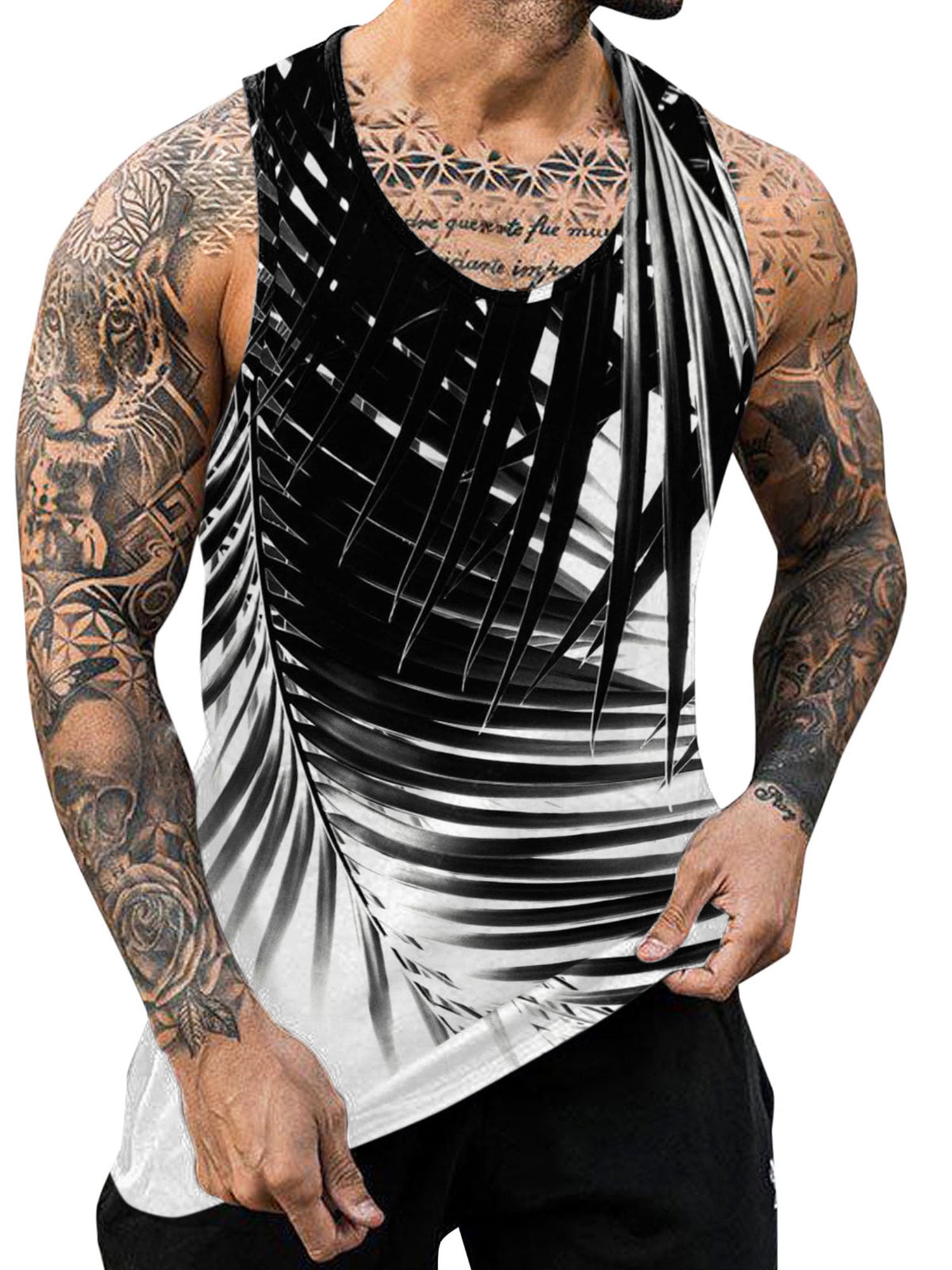 Tregren Men’s Casual Beach Tank Tops, Vintage Graphic Print Workout Gym ...