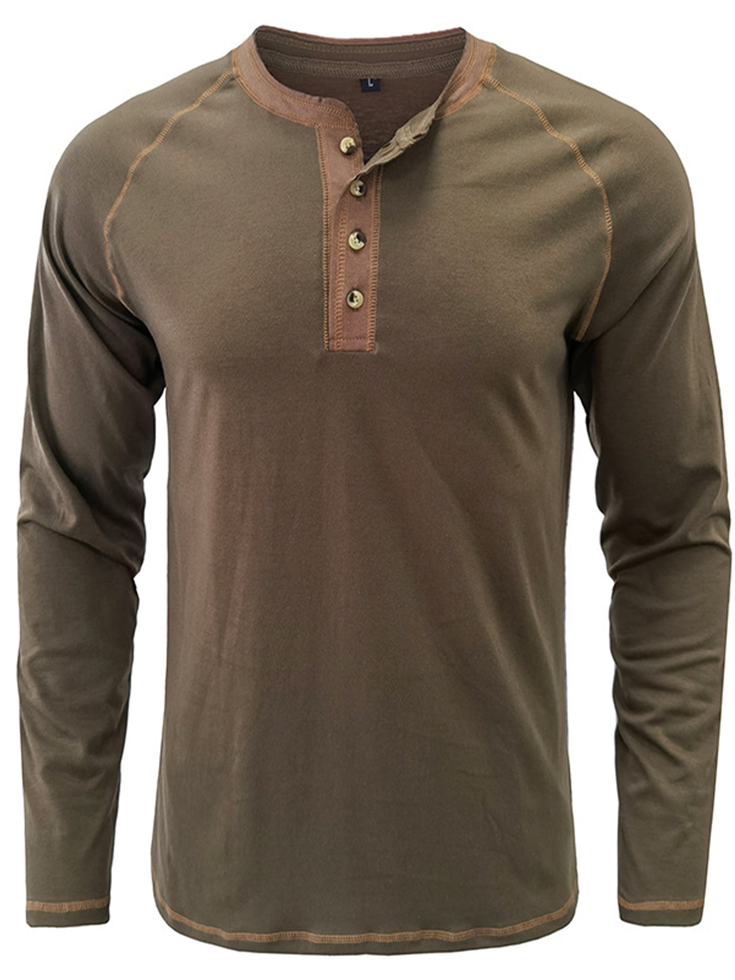 Tregren Men's Henley Shirts Casual Long Sleeve Contrast Stitch Button T ...