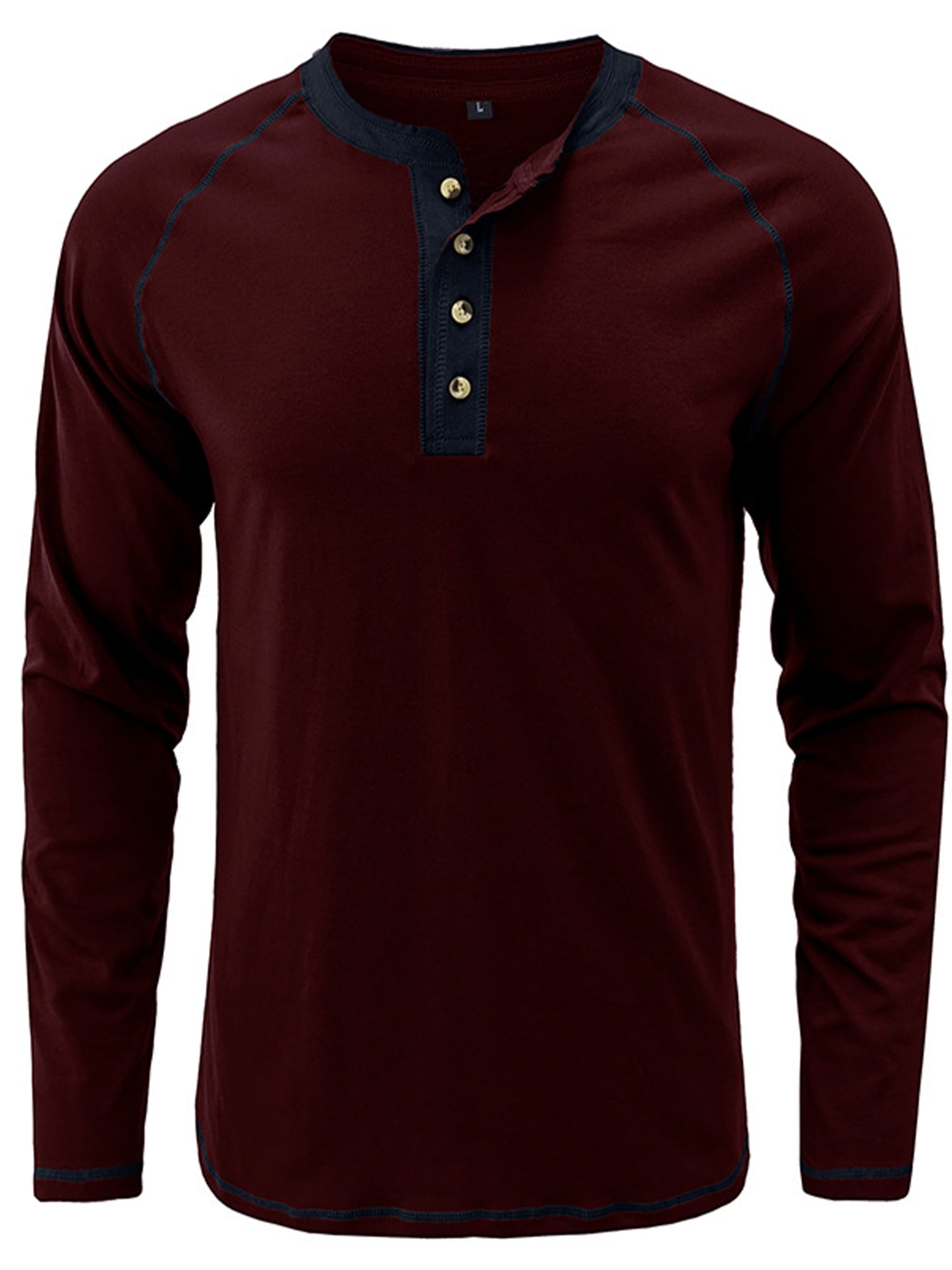 Tregren Men's Henley Shirts Casual Long Sleeve Contrast Stitch Button T ...