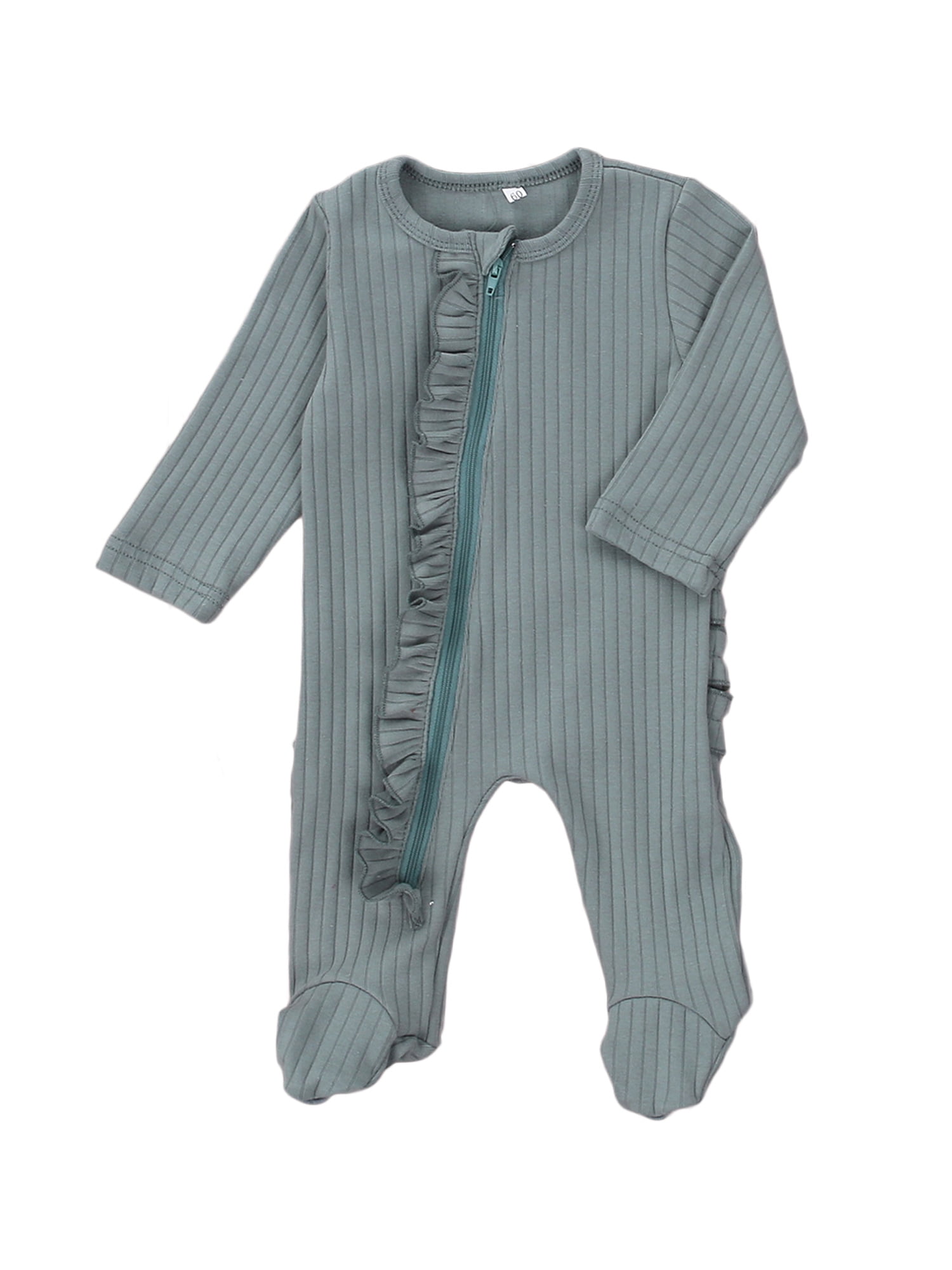 Tregren Newborn Baby Boy Girl Footed Romper Long Sleeve Zipper Romper ...
