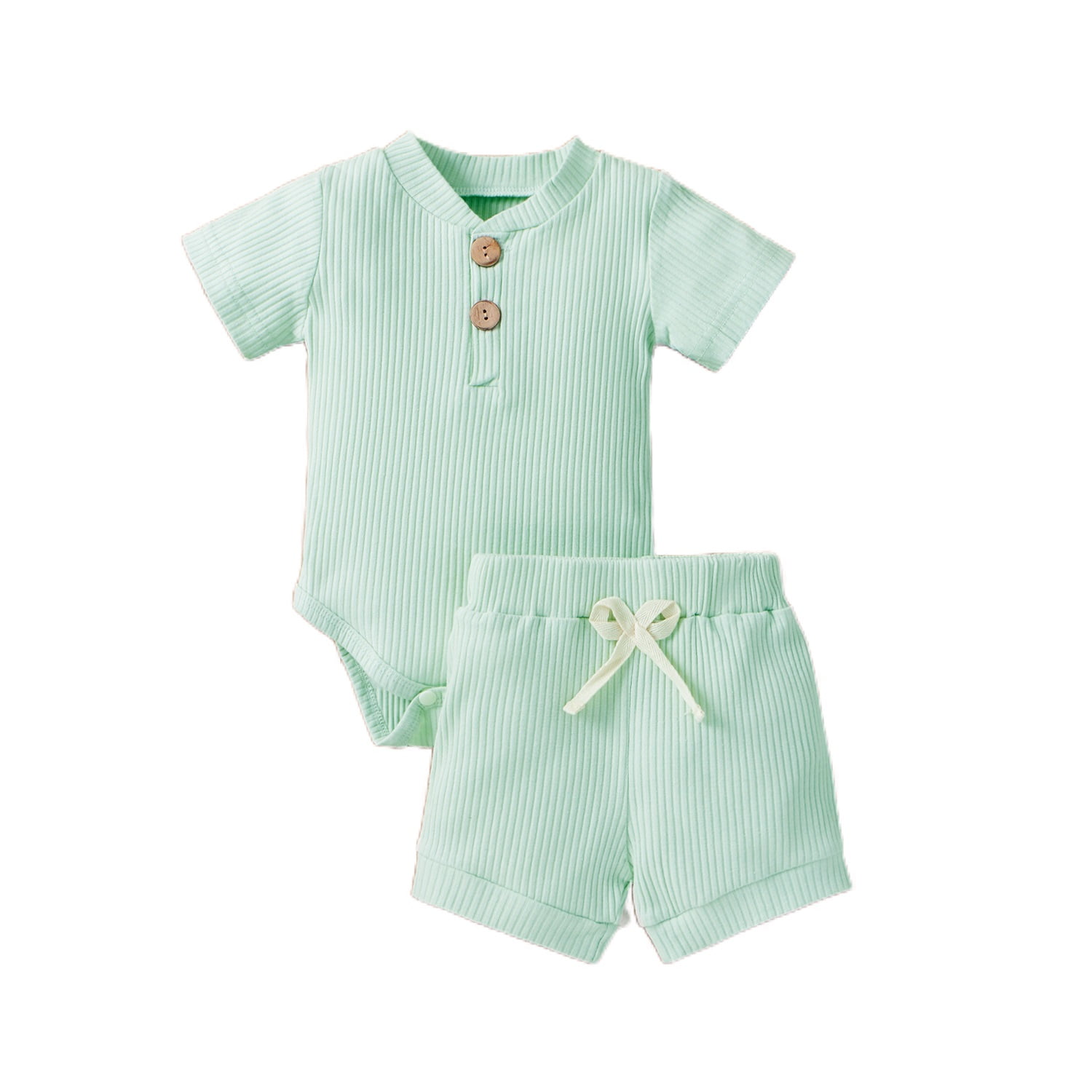 Tregren Newborn Baby Boy Girl Ribbed Shorts Outfits Solid Short Sleeve ...
