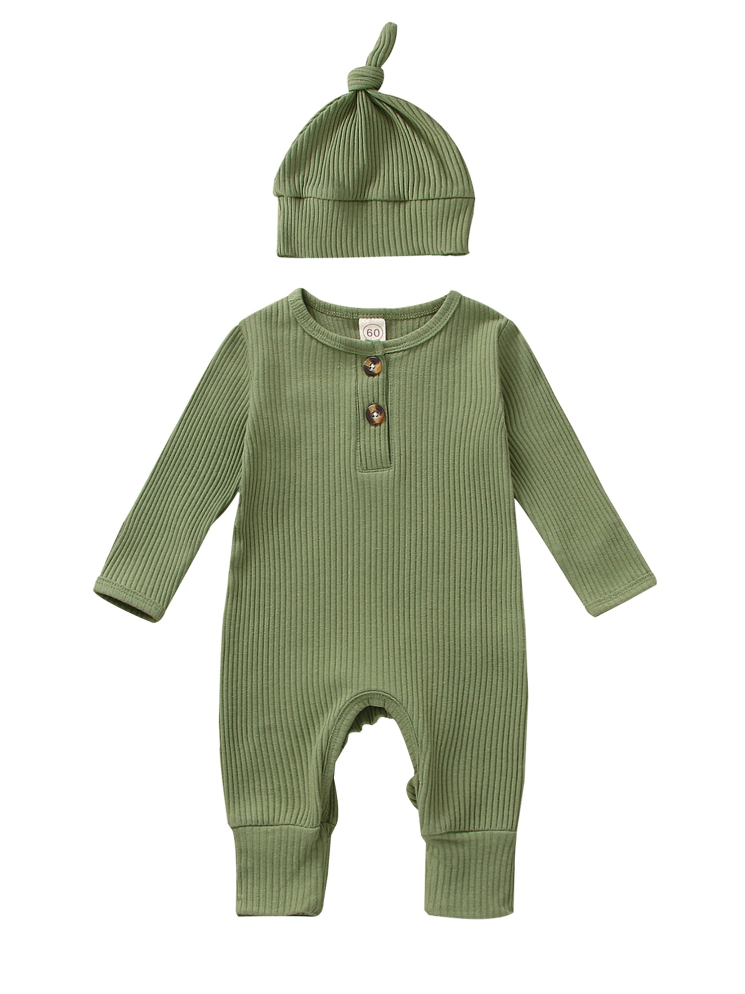 Tregren Newborn Baby Boy Girl Romper Clothes Infant Solid Ribbed ...