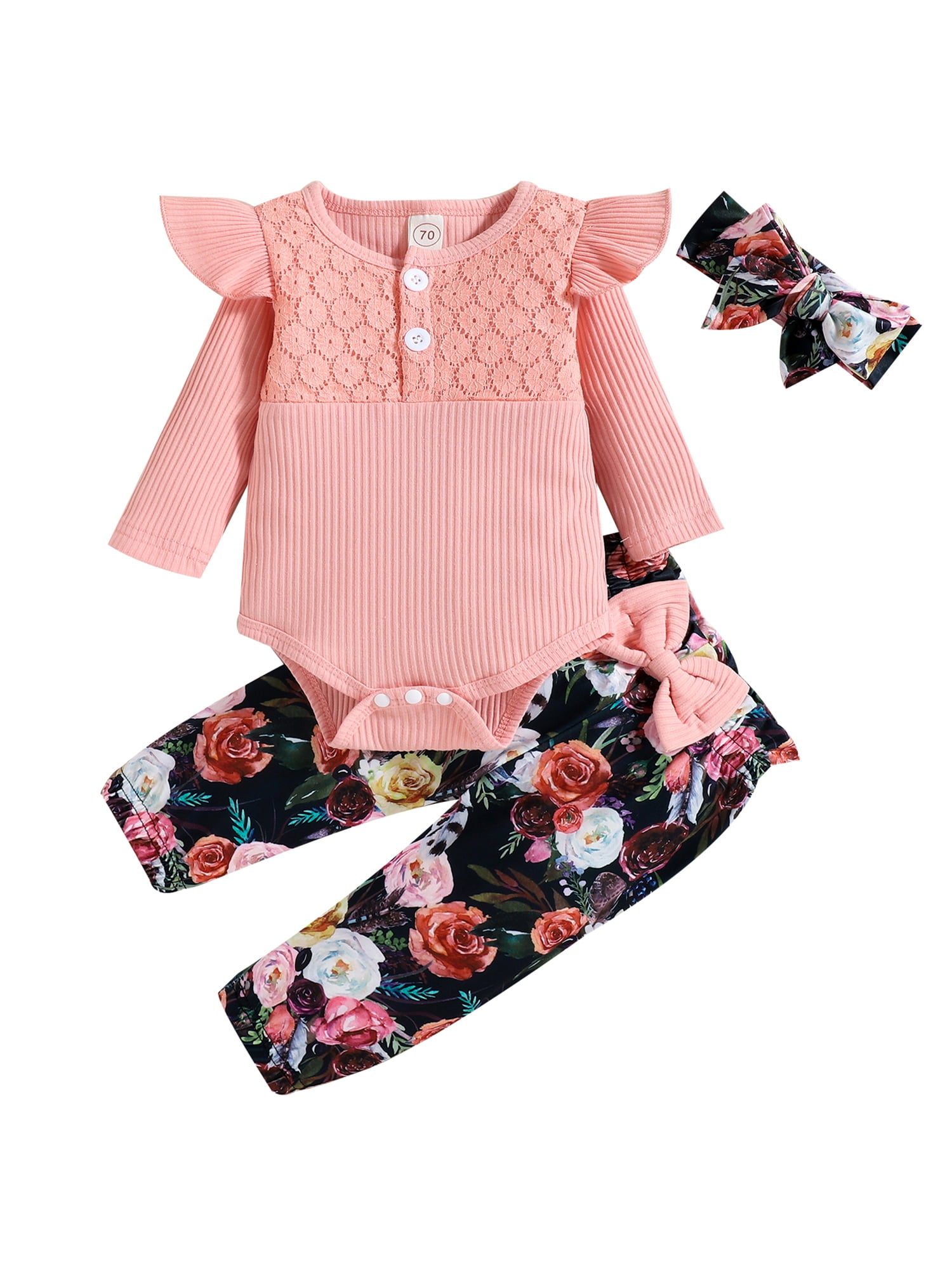Tregren Newborn Baby Girl Clothes Spring Fall Outfits Ribbed Romper Top ...