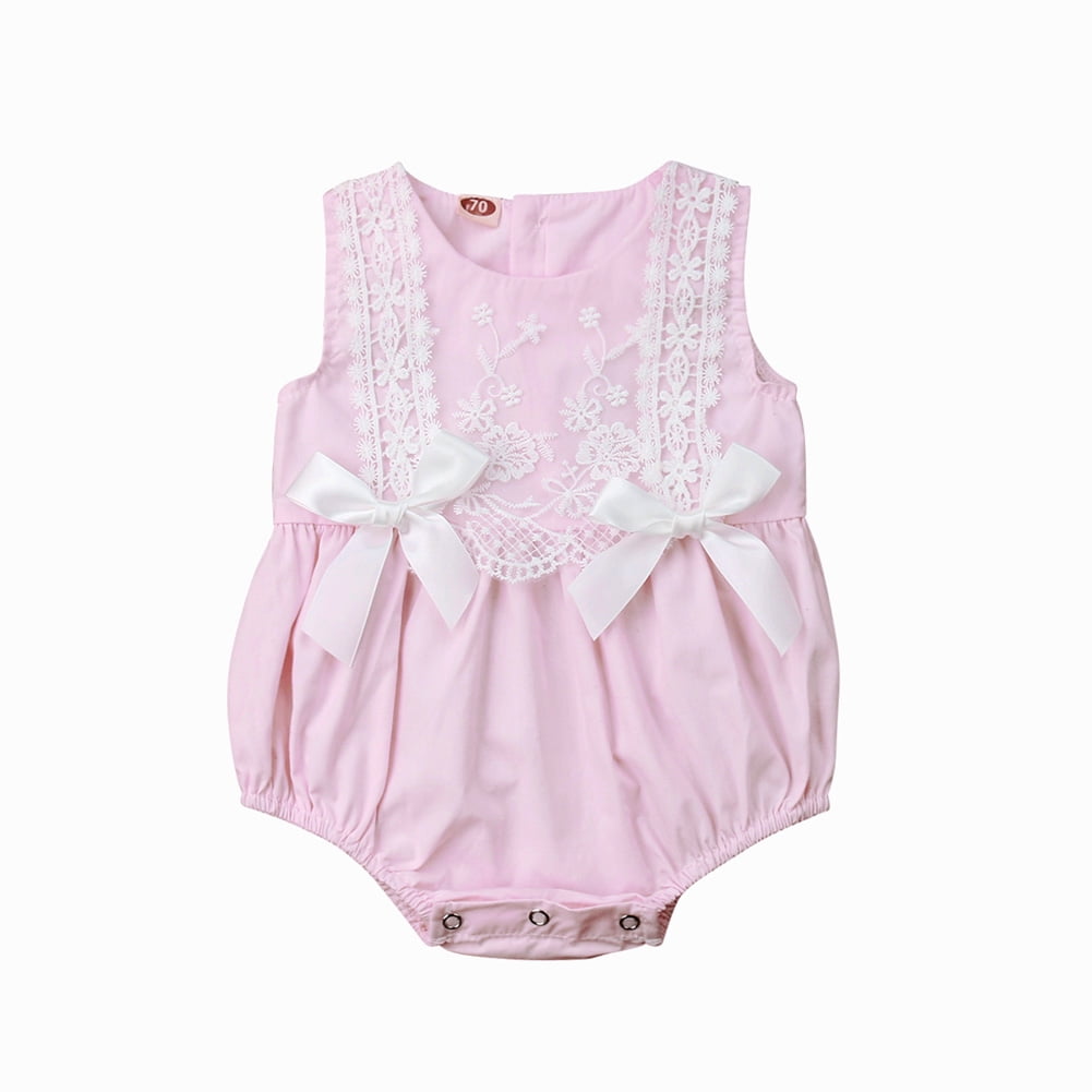 Tregren Newborn Baby Girl Outfit Clothes Jumpsuit White Lace Bodysuit Halter Backless Summer ...