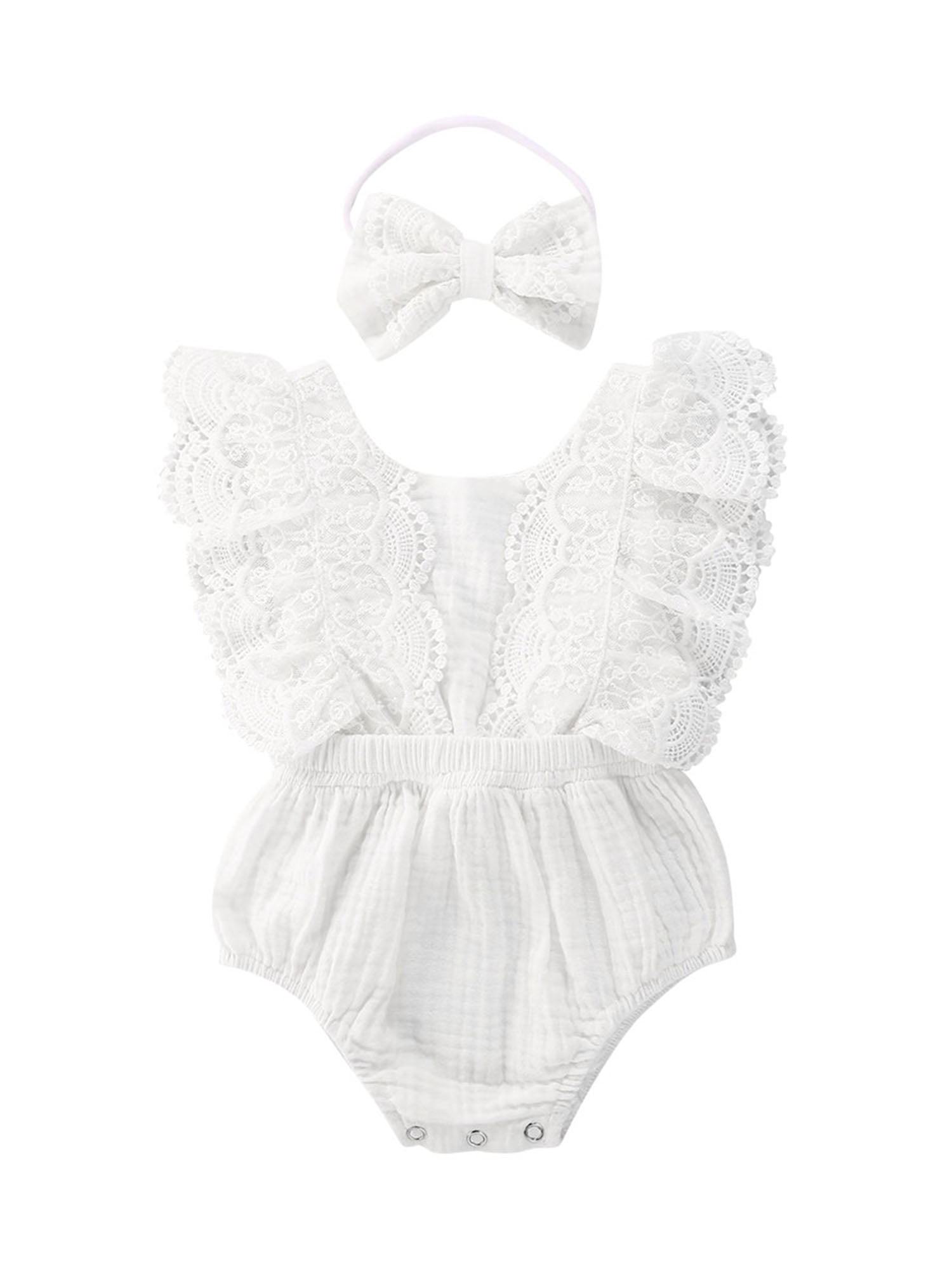 Tregren Newborn Baby Girl Romper White Ruffle Sleeveless Lace Floral ...