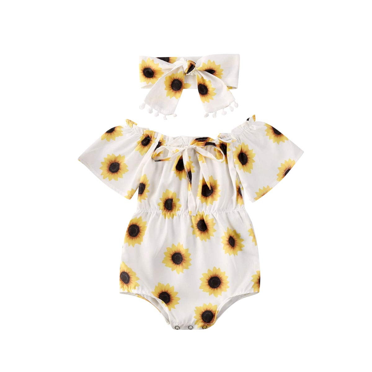 Tregren Newborn Baby Girl Ruffle Cotton Bodysuit Pattern Short Sleeve ...