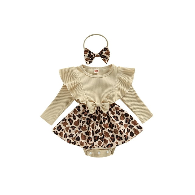 Tregren Newborn Baby Girl Ruffles Long Sleeve Ribbed Patchwork Romper ...