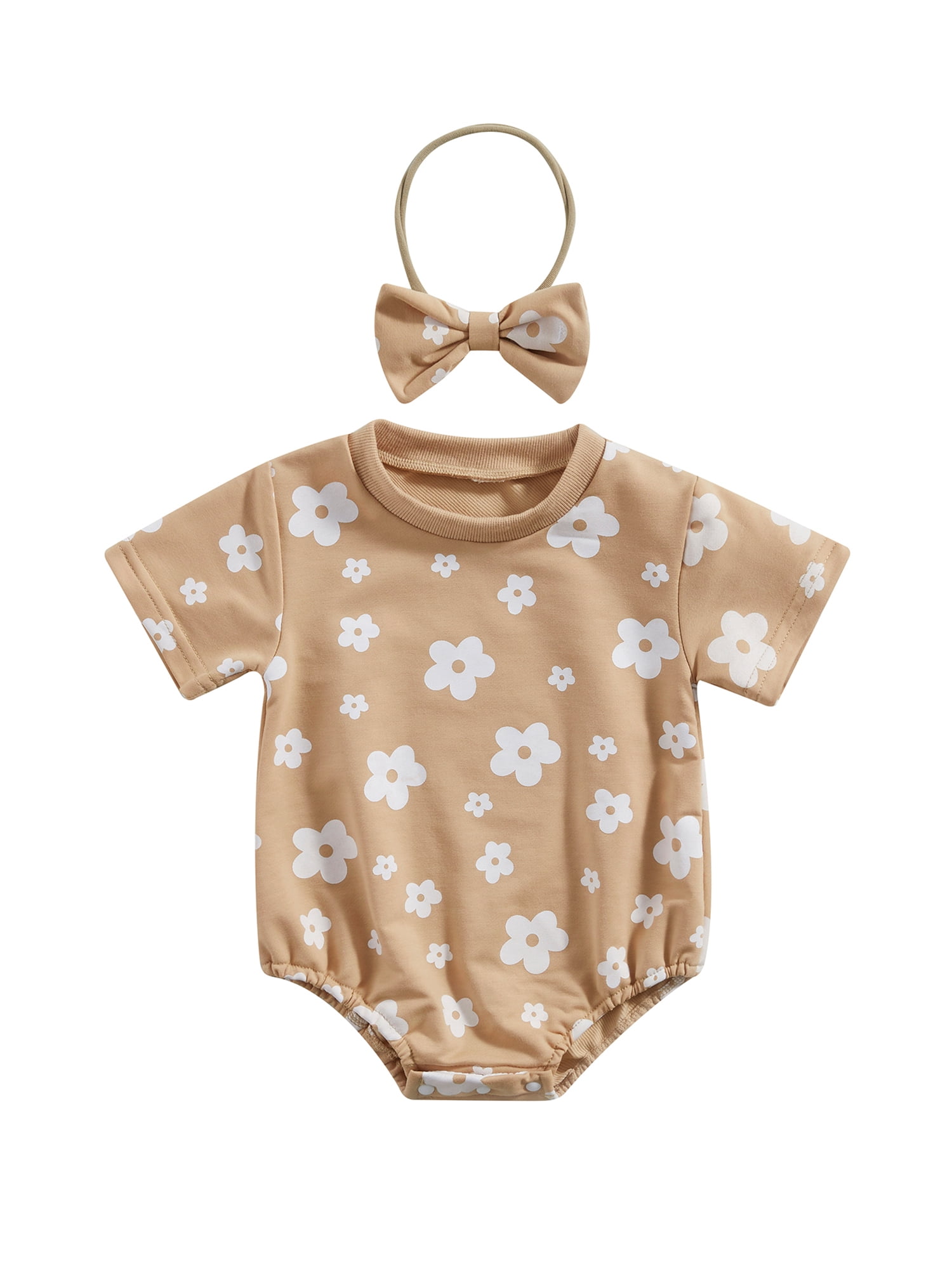 Tregren Newborn Baby Girl Short Sleeve Bubble Romper Floral Print One Piece Short Bodysuit with ...