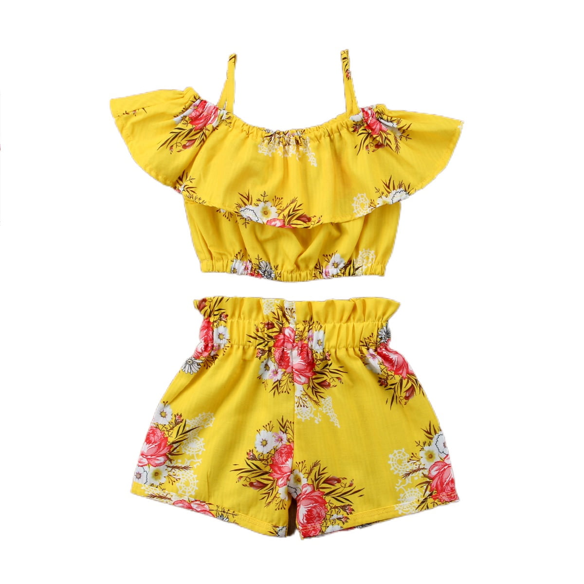 Tregren Summer Toddler Kids Baby Girl Floral Halter Straps Ruffled Flower Outfits Clothes Tops ...