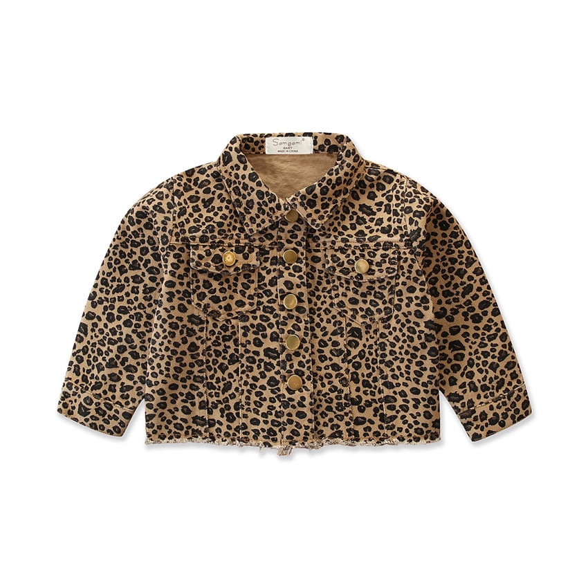 Tregren Toddler Little Girl Leopard Denim Jacket Long Sleeve Button ...