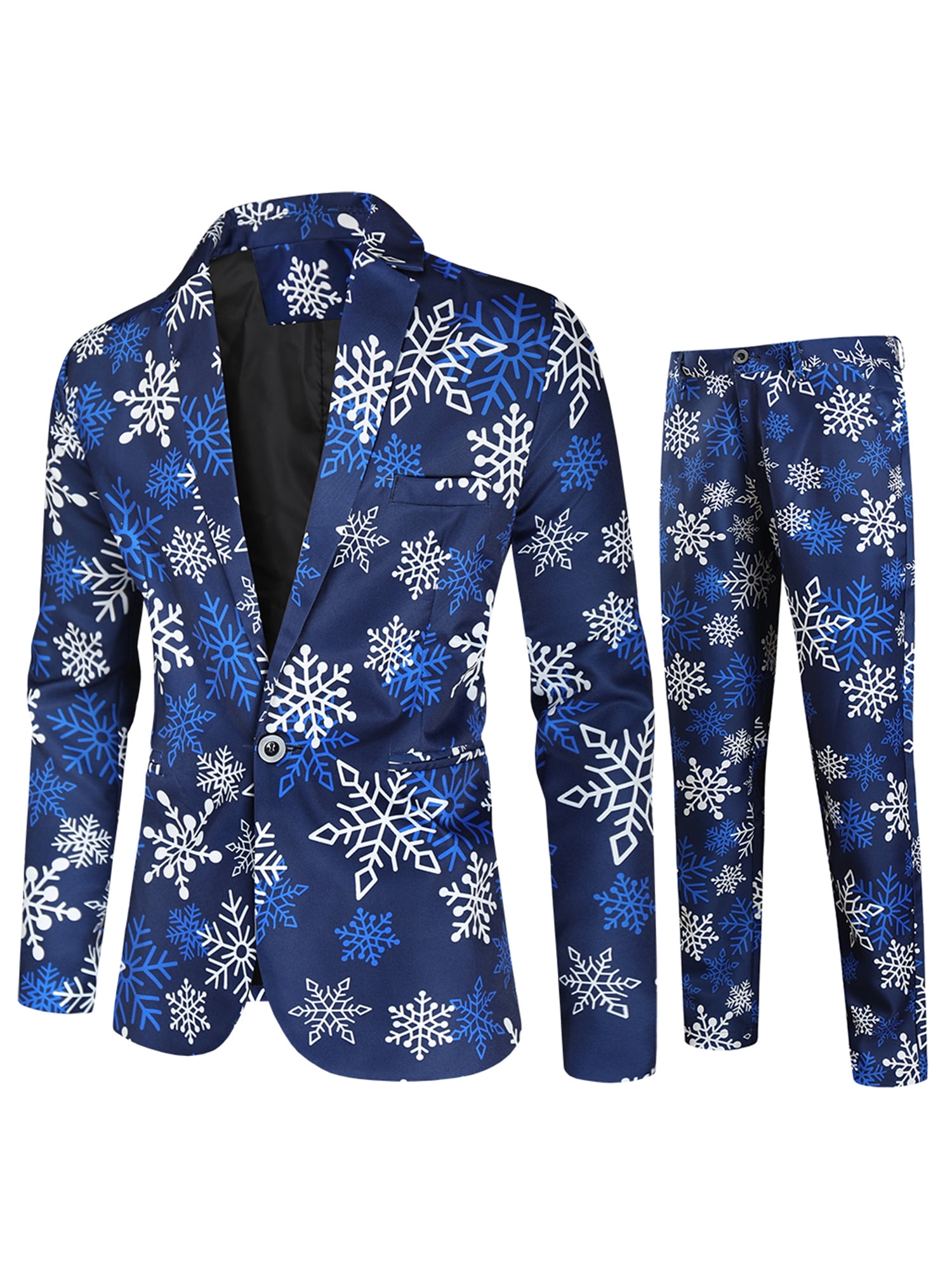 Tregren Tuxedo Suits for Men 2 Piece Regular Fit Suit Snowfalke Santa ...