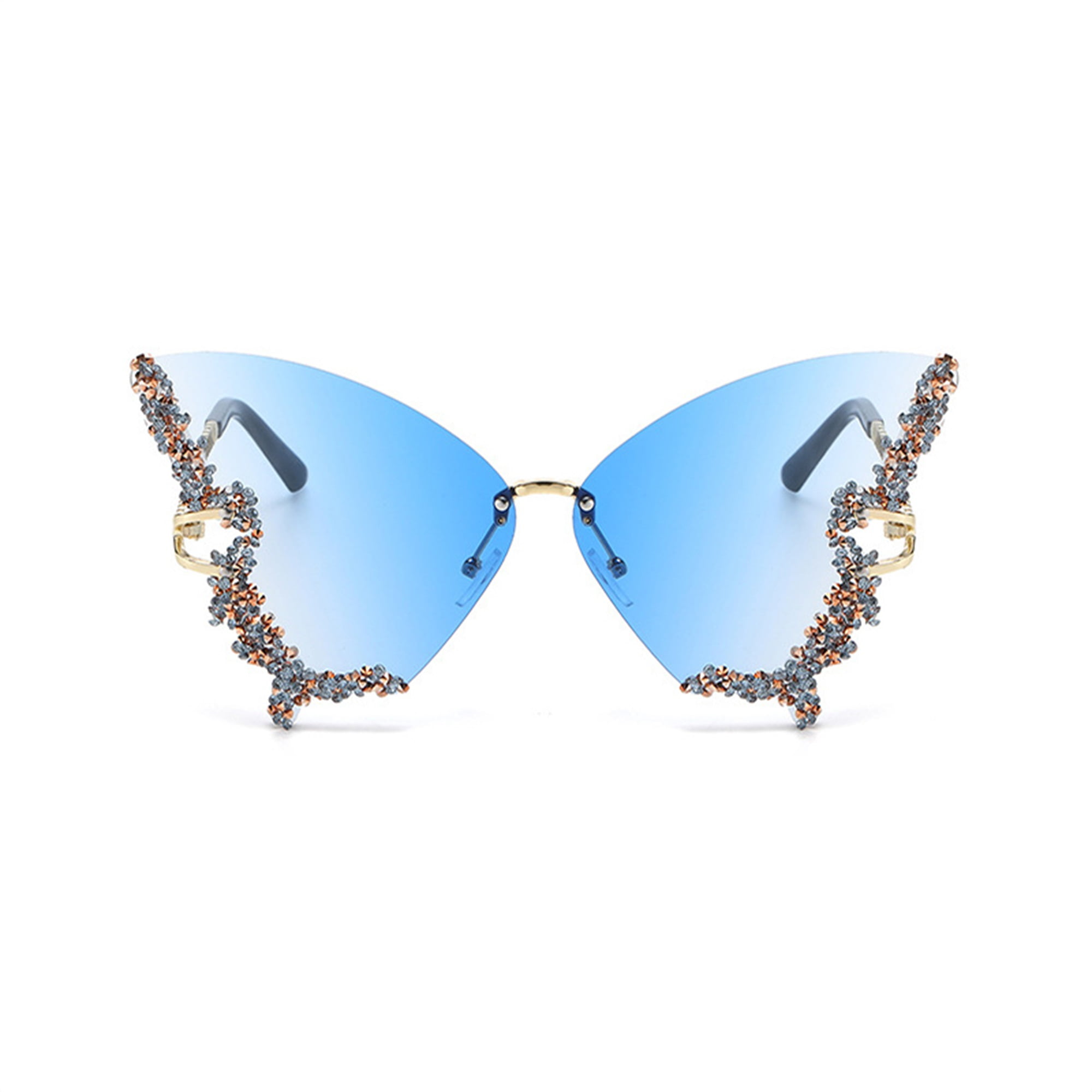Tregren Women Butterfly Rimless Sunglasses Vintage Gradient Frame ...
