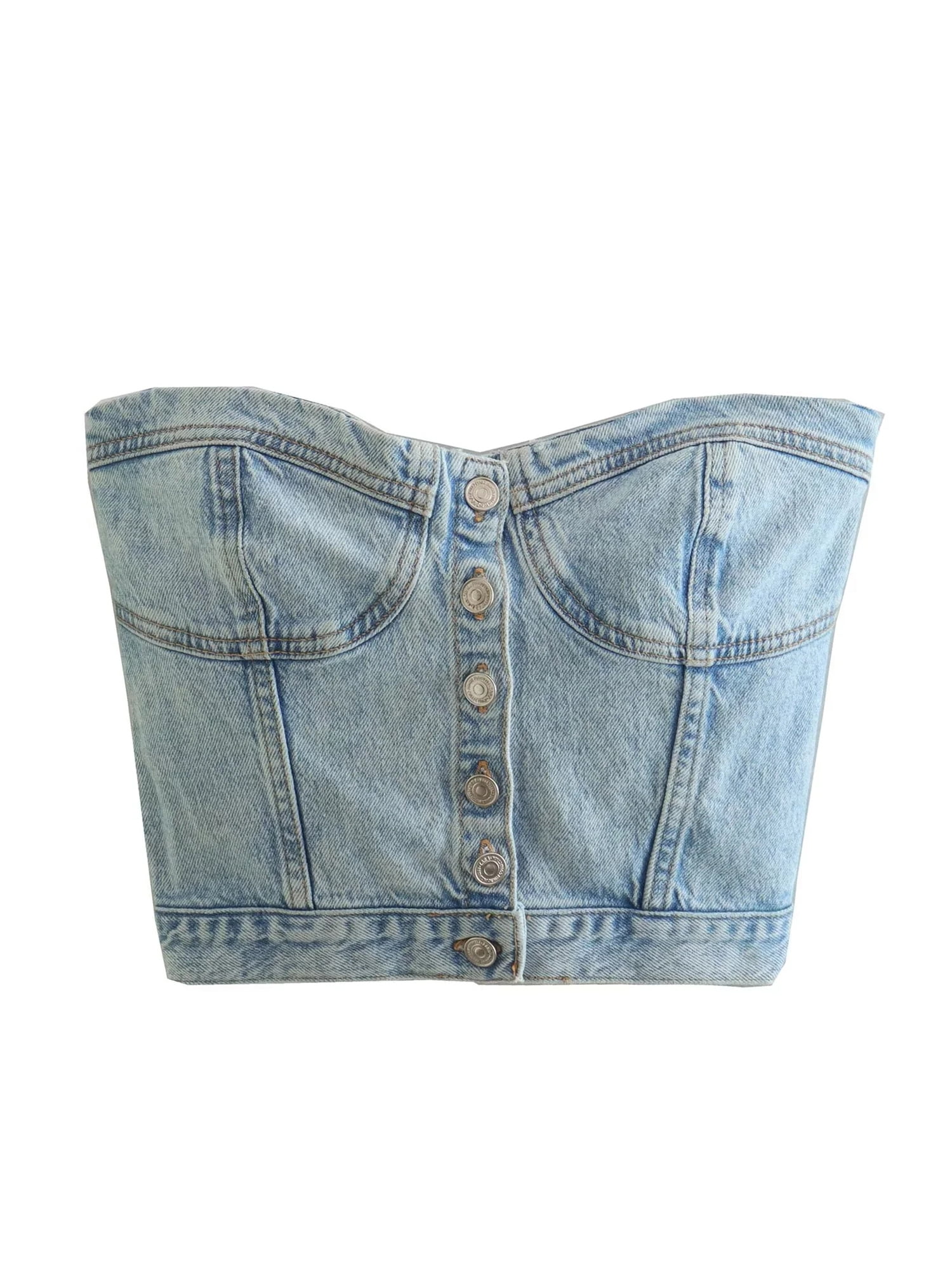 Tregren Women Denim Crop Top Vest Chic Backless Off Shoulder Strapless ...