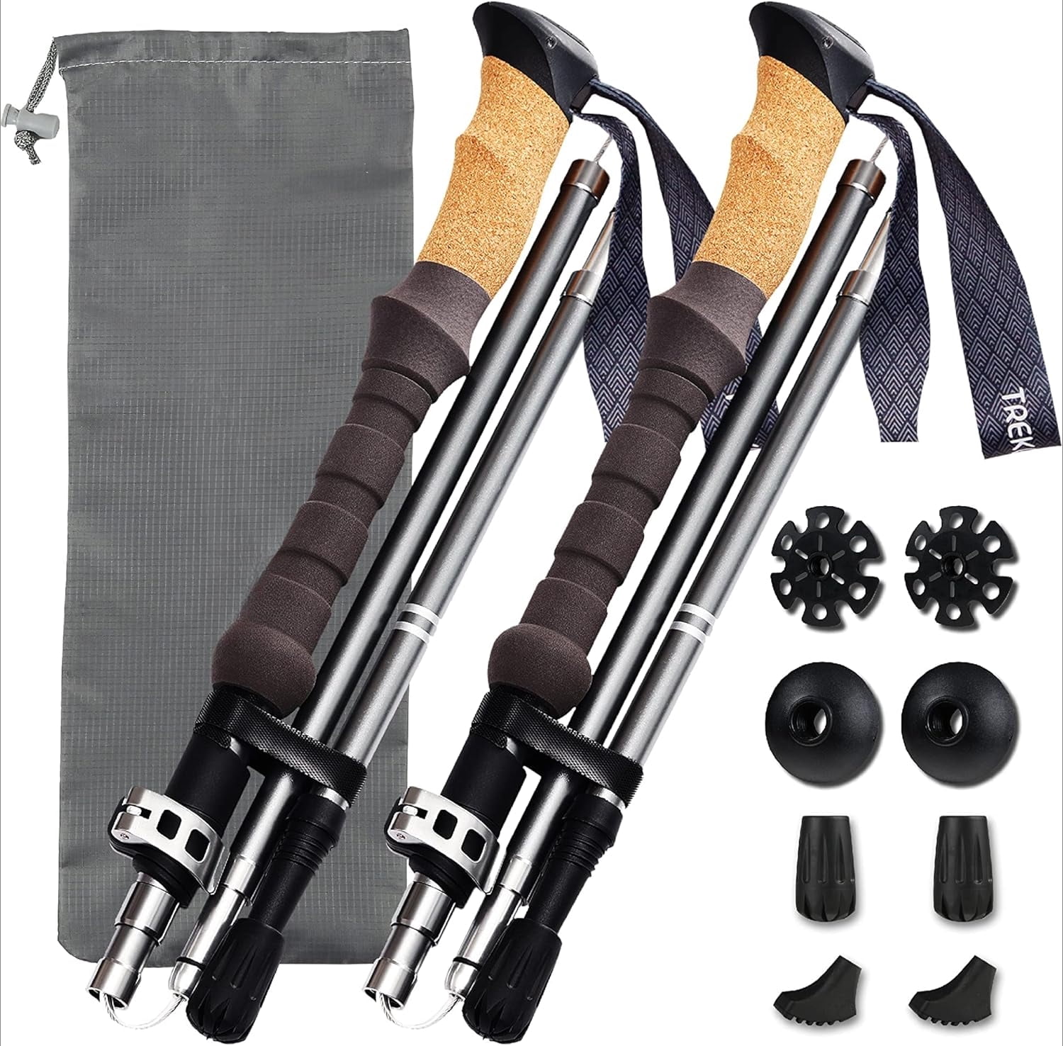 Trek-Z Cork Grip Trekking Poles – Lightweight Folding Hiking Poles ...