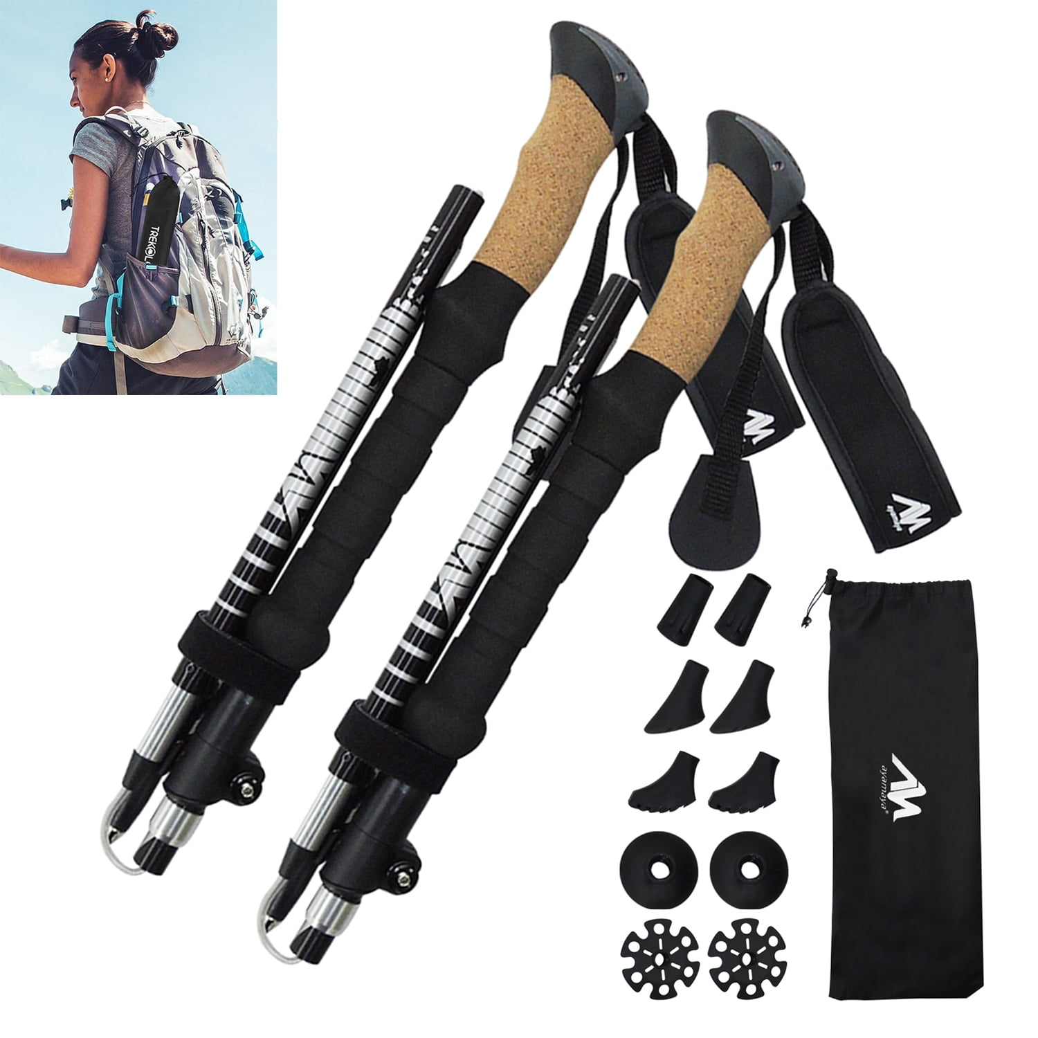 Trekking Poles, Collapsible Aluminum Hiking Poles with EVA-foam Grip ...