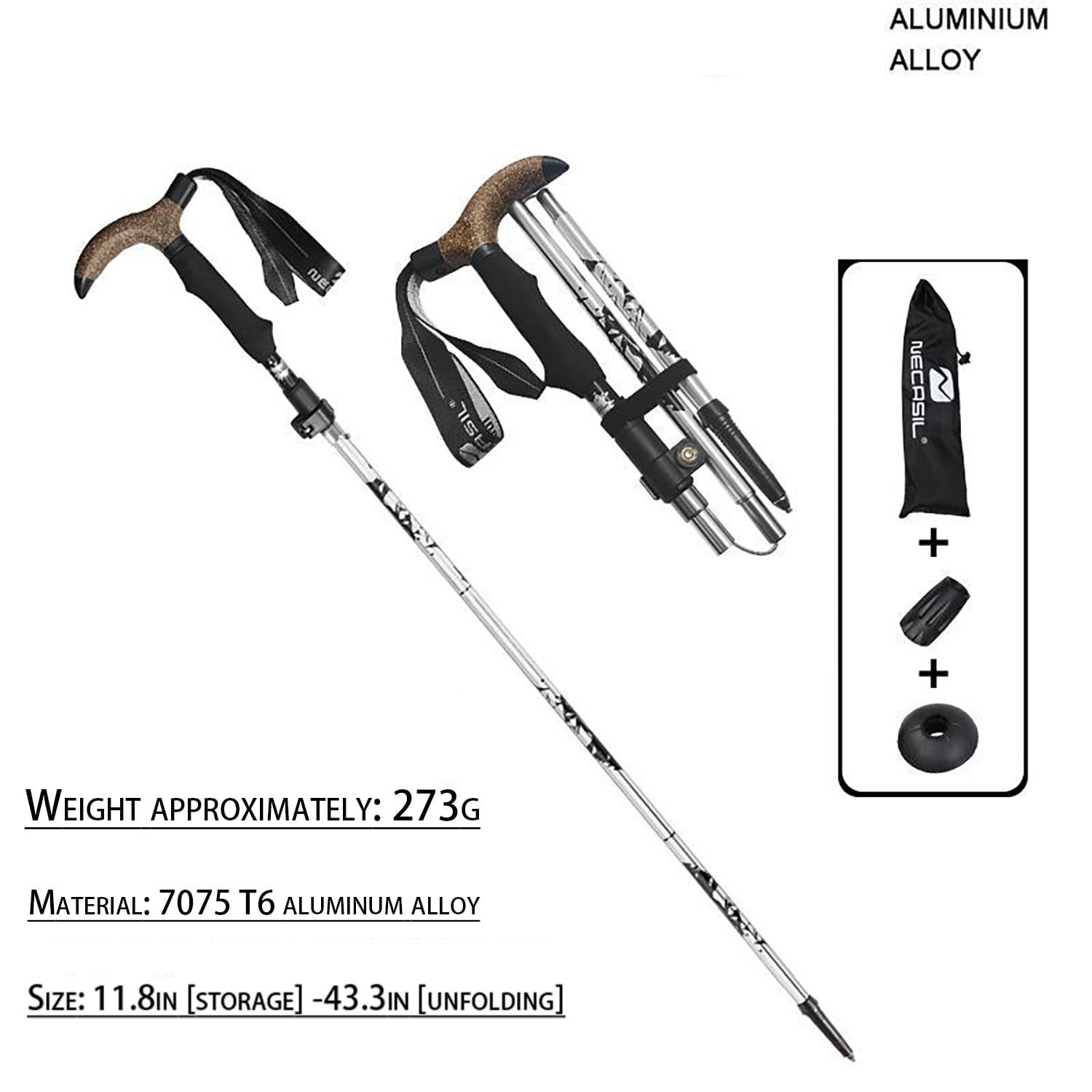 Trekking Poles Collapsible Nordic Hiking Poles - Cork Handle Ultralight ...