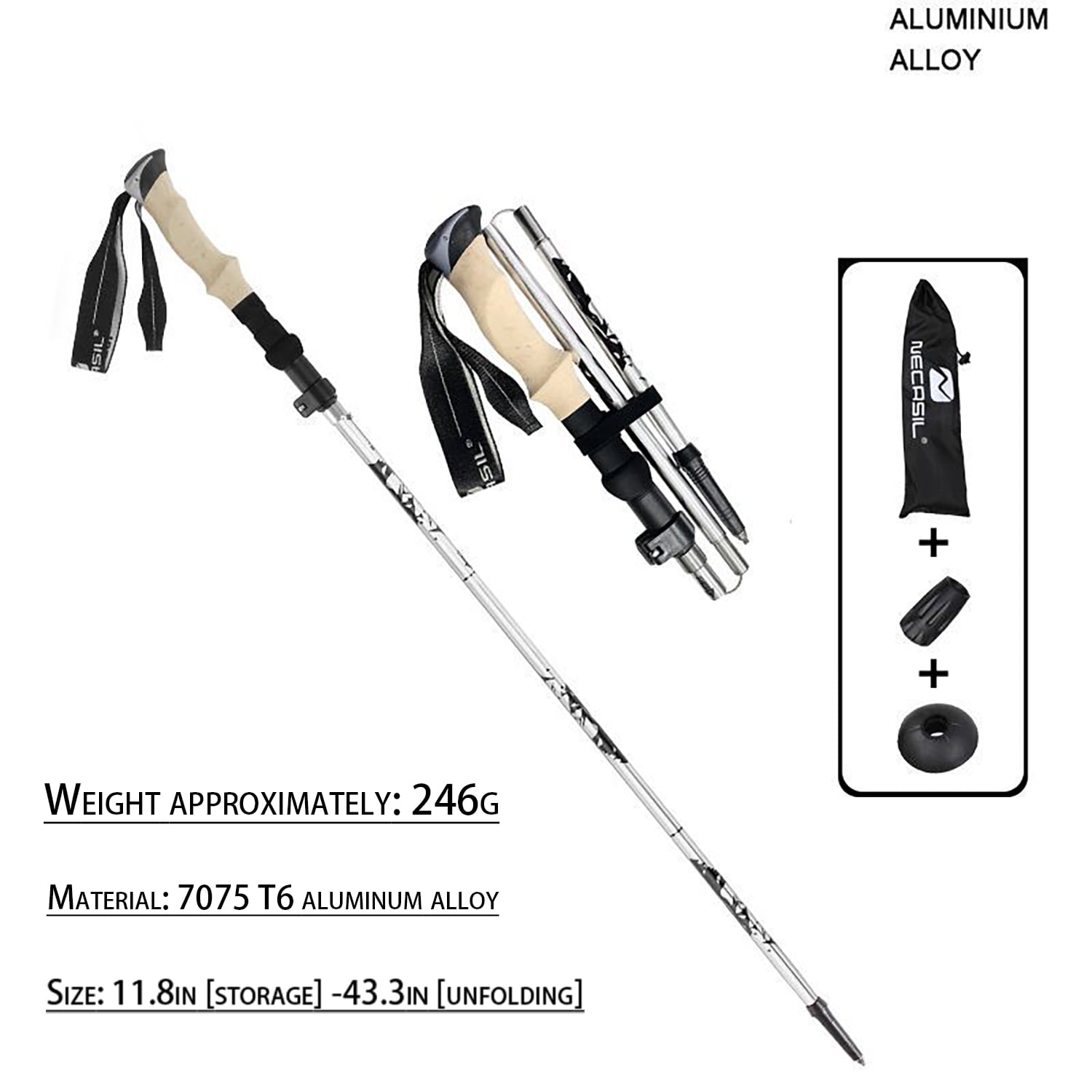Trekking Poles Collapsible Nordic Hiking Poles - Cork Handle Ultralight ...