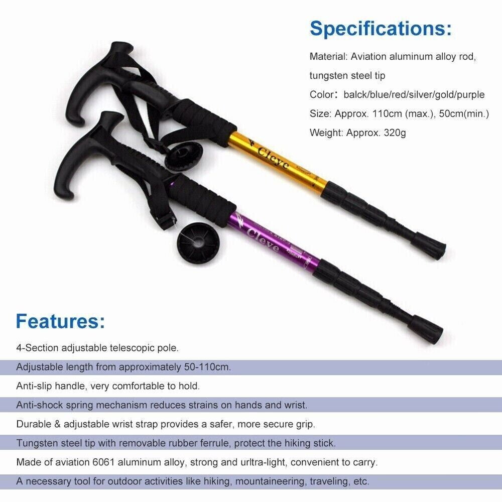 Trekking Sticks Walking Hiking Poles Adjustable Folding Anti-Shock ...
