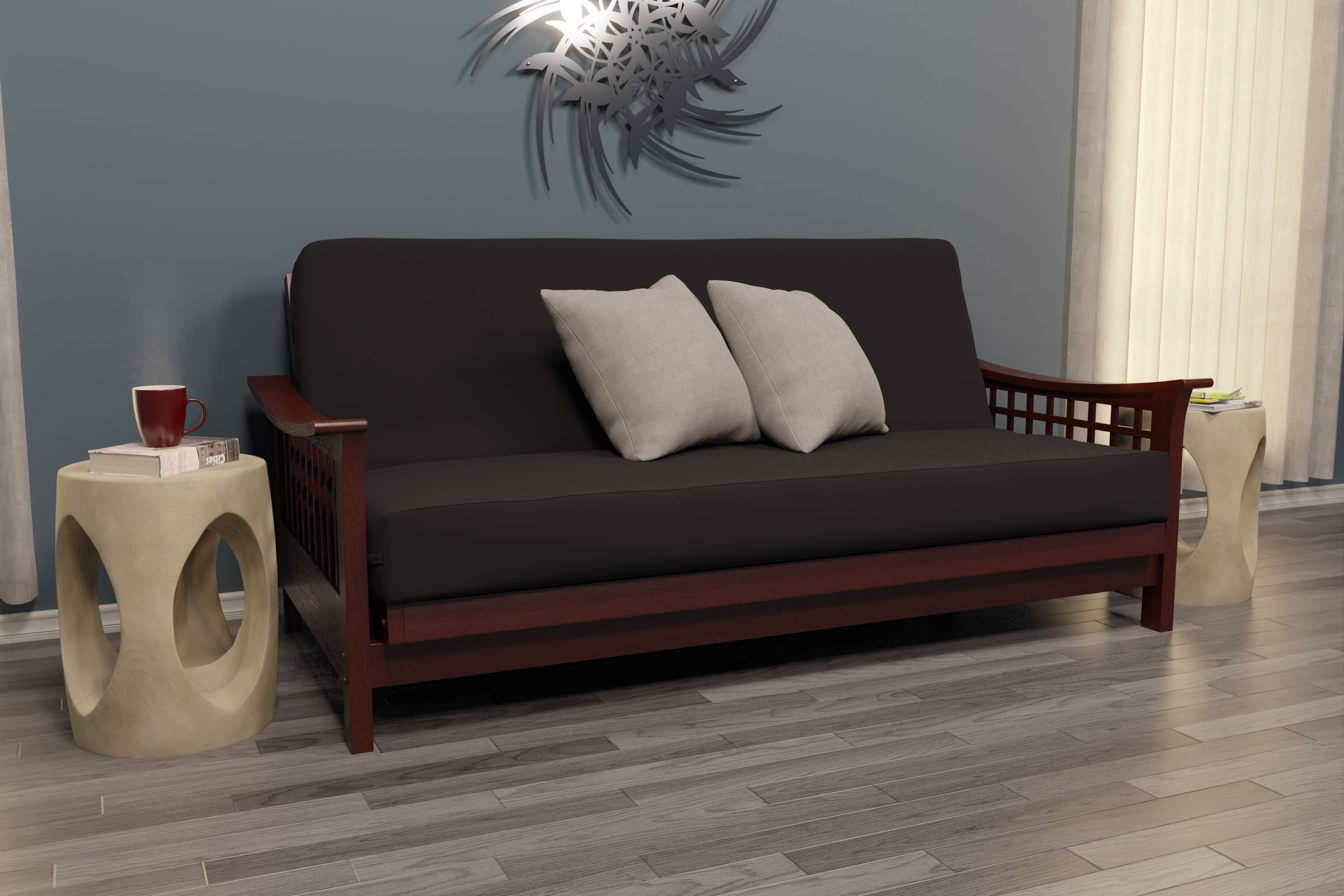 Trelli Wood Full Size Futon Package with Merlin Mattress, Cover and ...