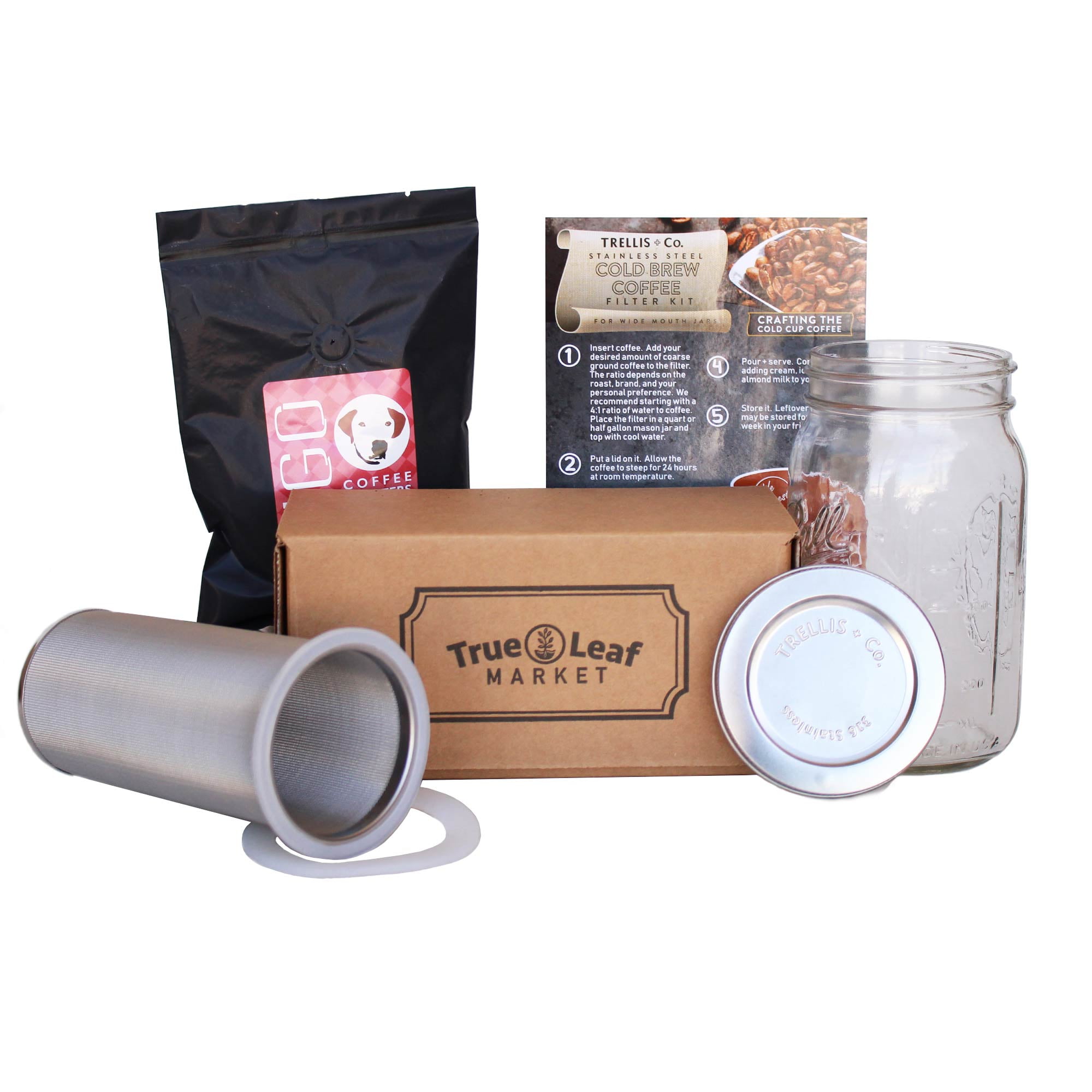 Trellis + Co. Cold Brew Coffee Maker Kit with Quart Mason Jar ...