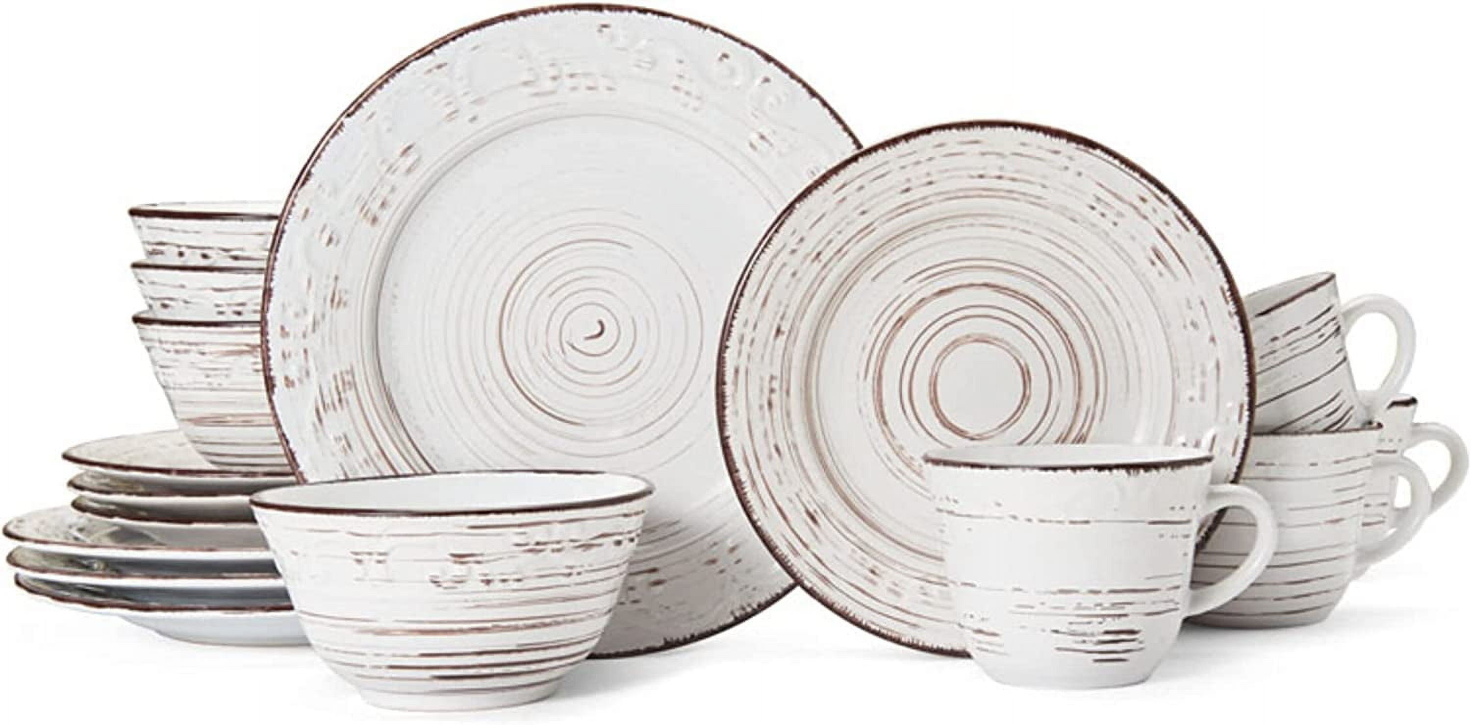 Trellis-Design 16-Piece Distressed White Dinnerware Set, Service for 4 ...