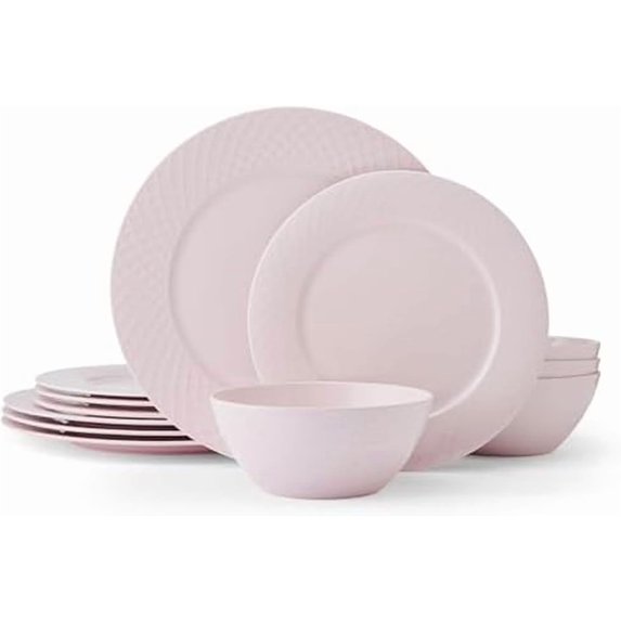 Trellis Pink Bone China Chip Resistant Lightweight 12 Pc Dinnerware Set ...