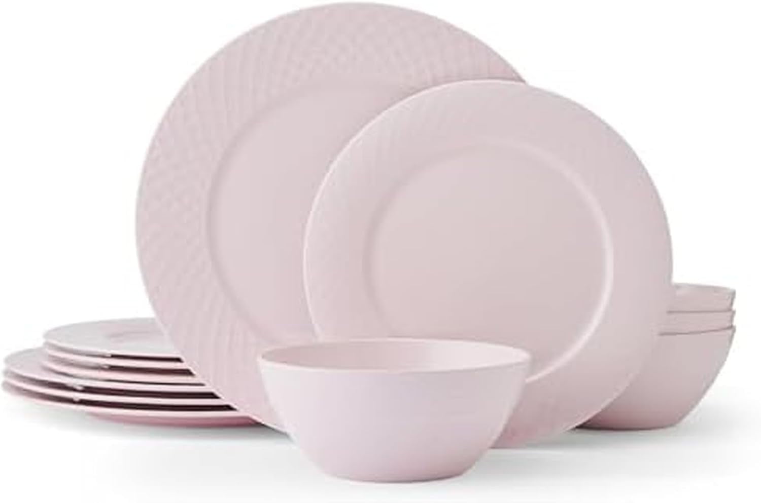 Trellis Pink Bone China Chip Resistant Lightweight 12 Pc Dinnerware Set ...