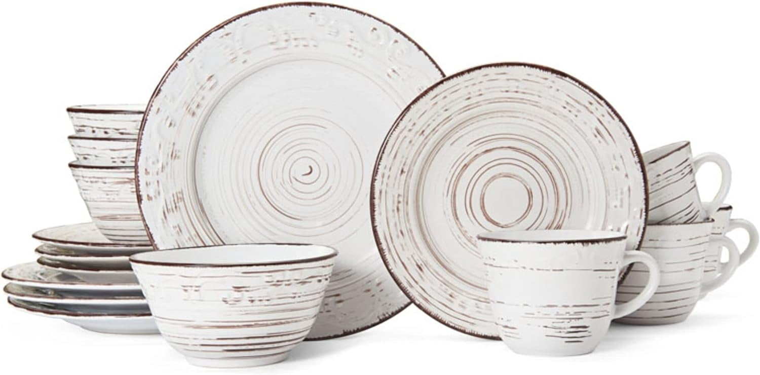 Trellis White 16-Piece Distressed Dinnerware Set, Service for 4 ...