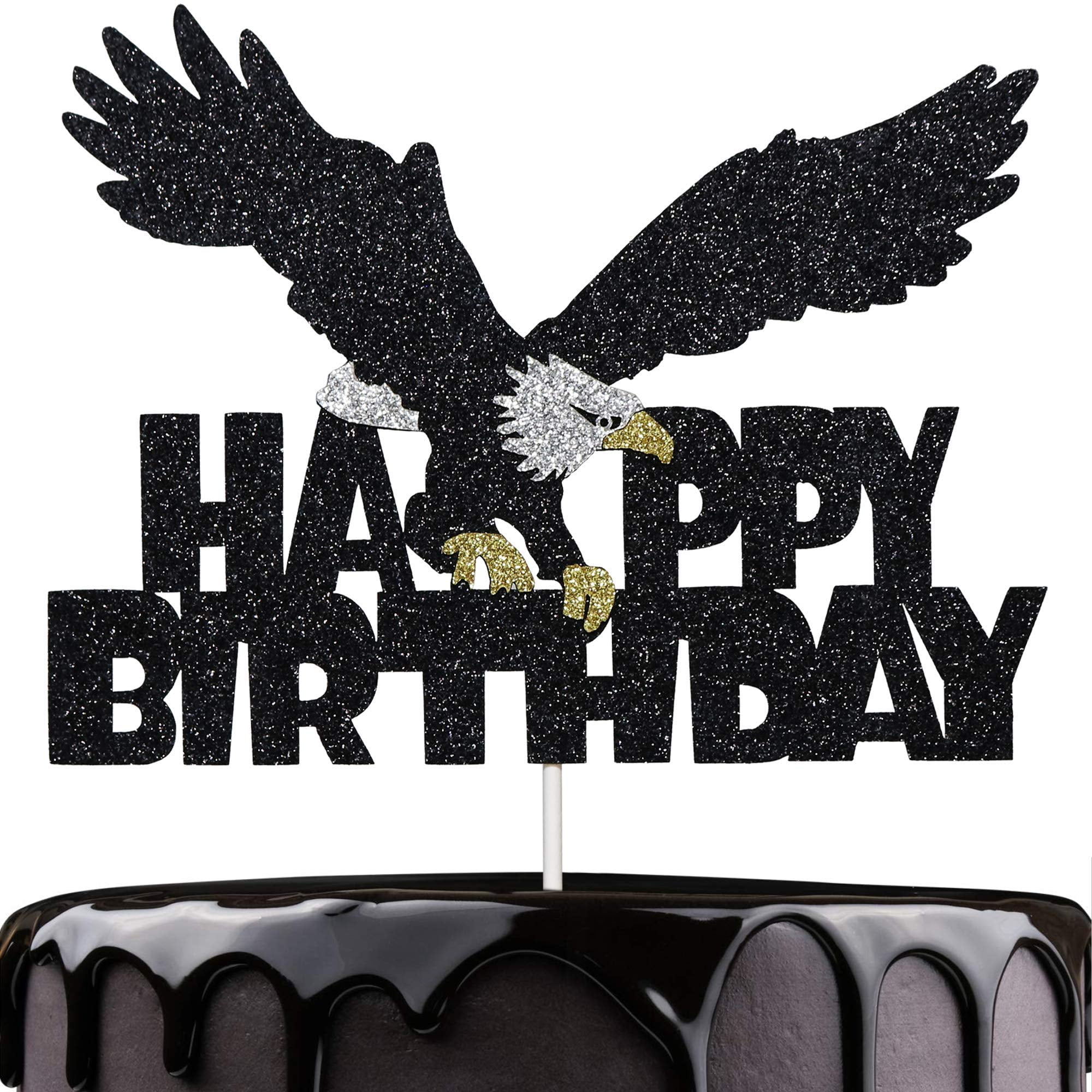 Trelsan Bald Eagle Happy Birthday Cake ITL1 Topper Black Glitter Cake ...