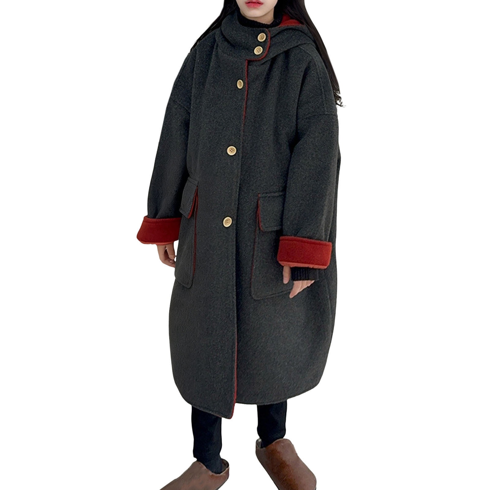 Trench for Children Boy Girl Fall Winter Fleece Lined Wool Color Block ...
