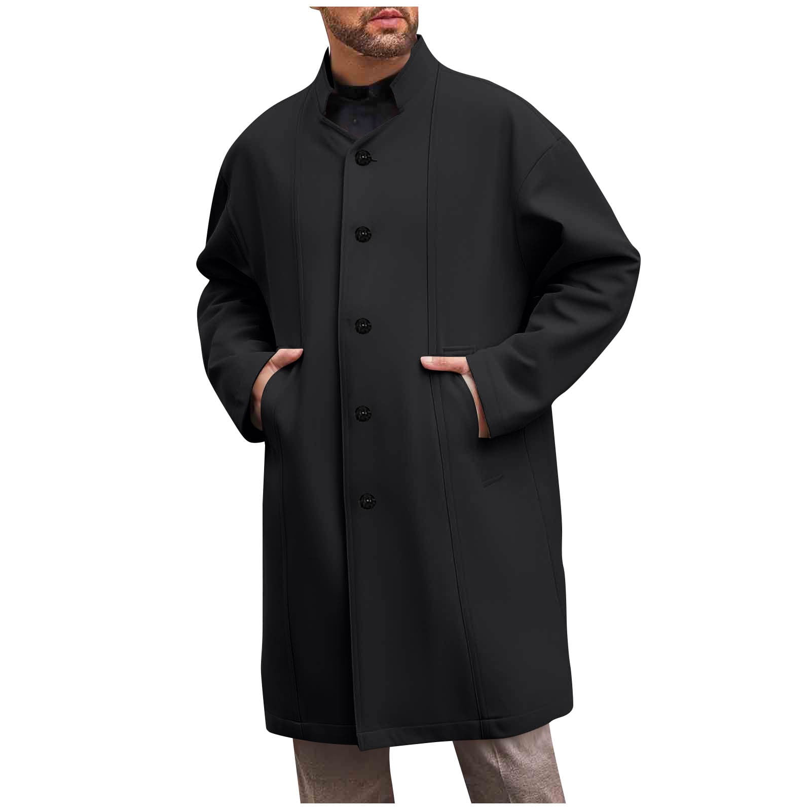 Trench Coat Men, Men's Solid Color Loose British-Style Mid-Length Stand ...