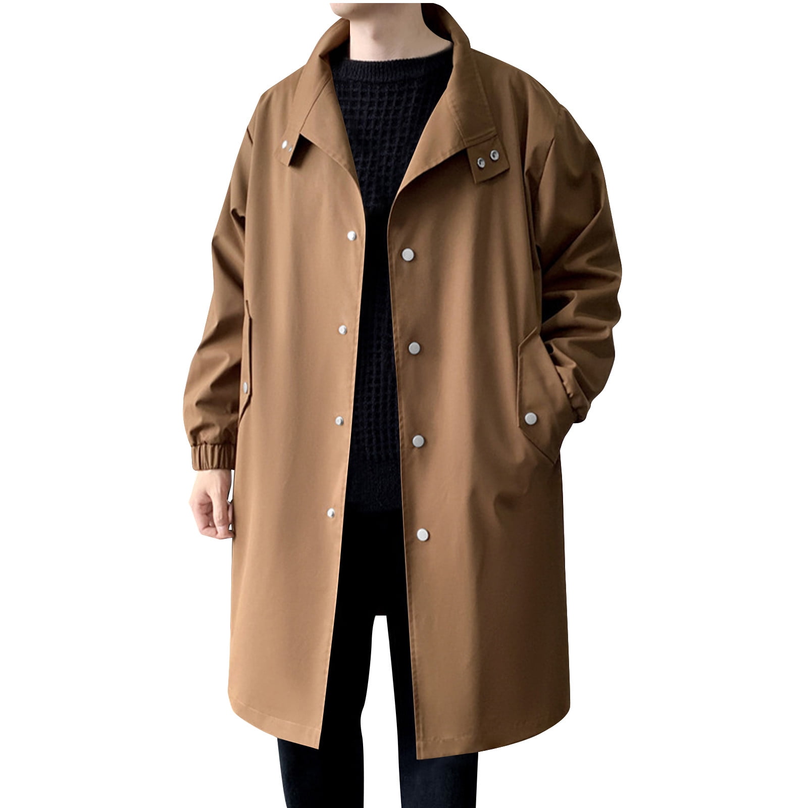 Generic Men's Button Down Solid Color Windbreaker Long Sleeve Lapel ...