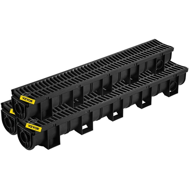 Trench Drain System,"3-Pack Black HDPE Drainage Trench – 5.8x5.2x39.4 ...