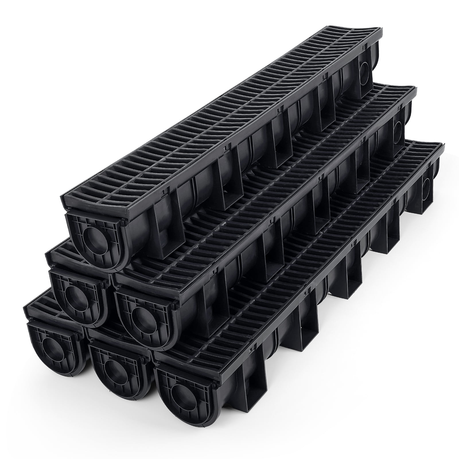 Trench Drain System, Channel Drain with Plastic Grate, 5.9x7.5-Inch ...