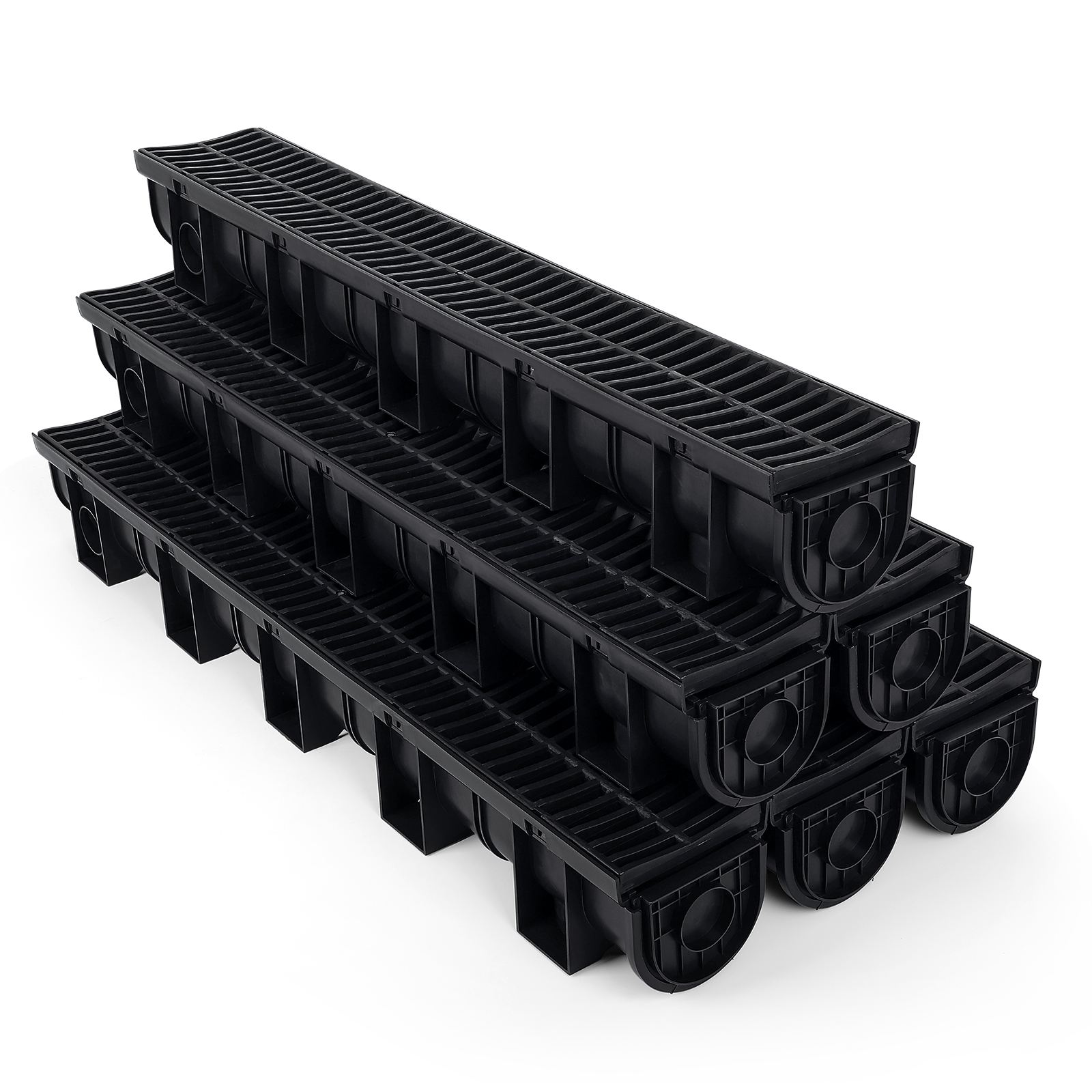Trench Drain System, Channel Drain with Plastic Grate, 5.9x5.1-Inch ...
