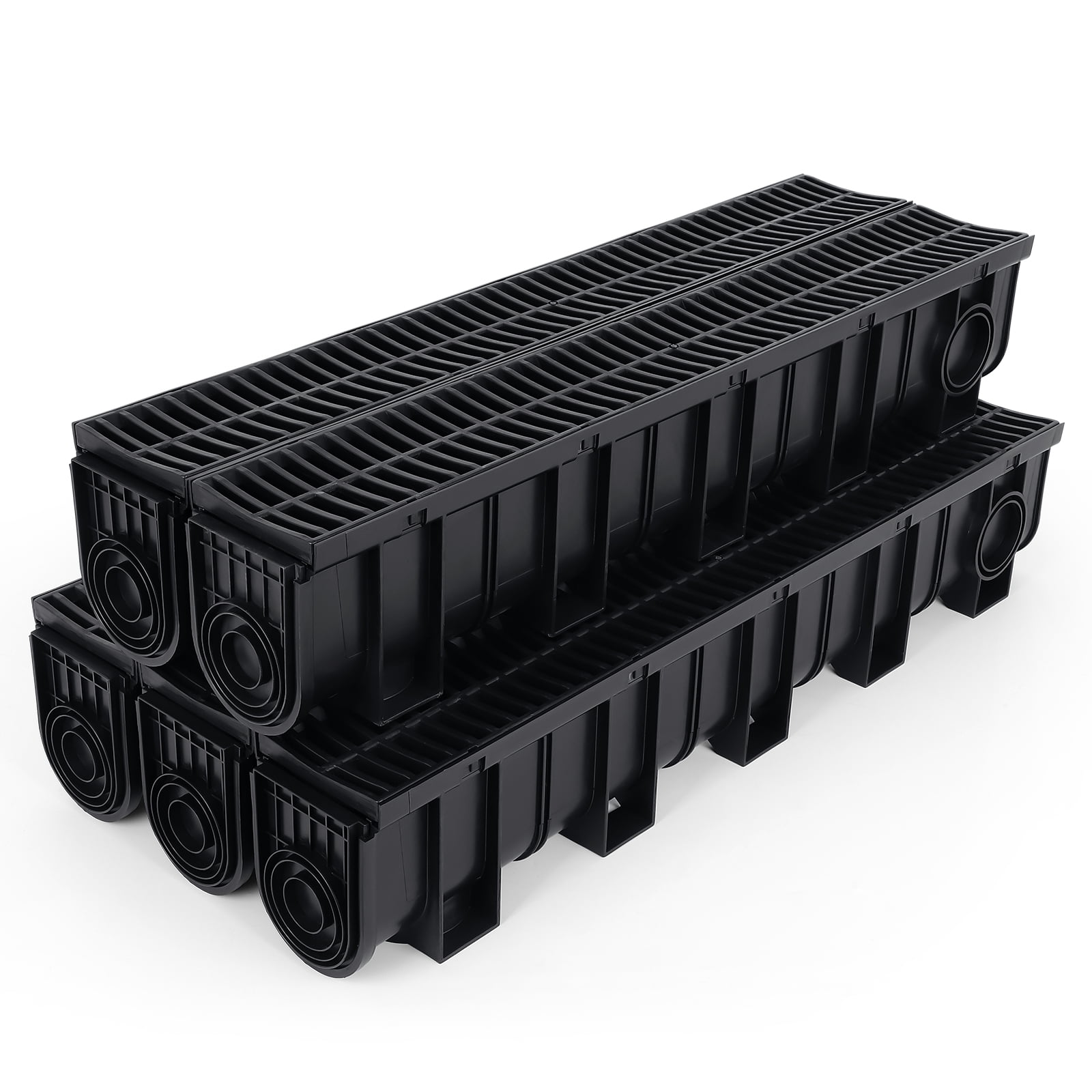 Trench Drain System, Channel Drain with Plastic Grate, 5.9x7.5-Inch ...