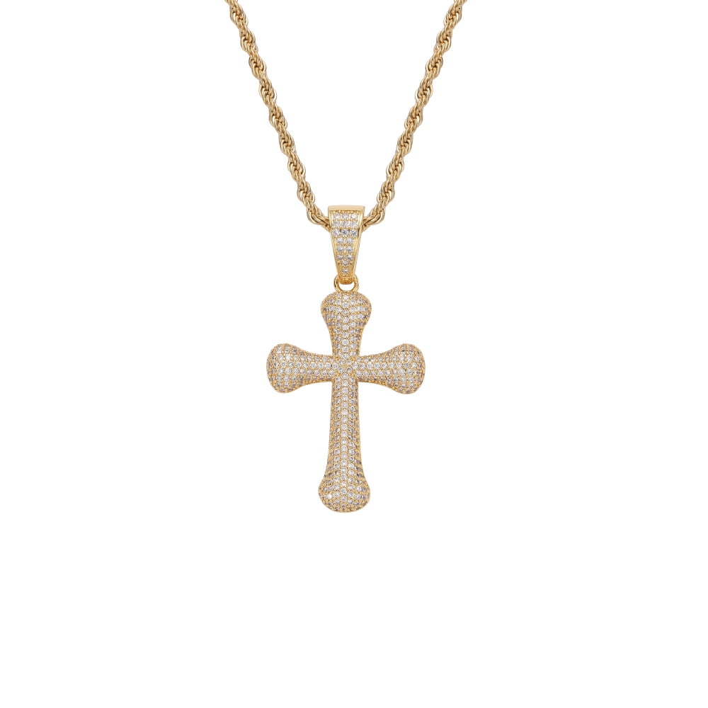 Trend Cross 14K Yellow Gold Pendant Necklaces Fashion Hip Hop Rapper's ...