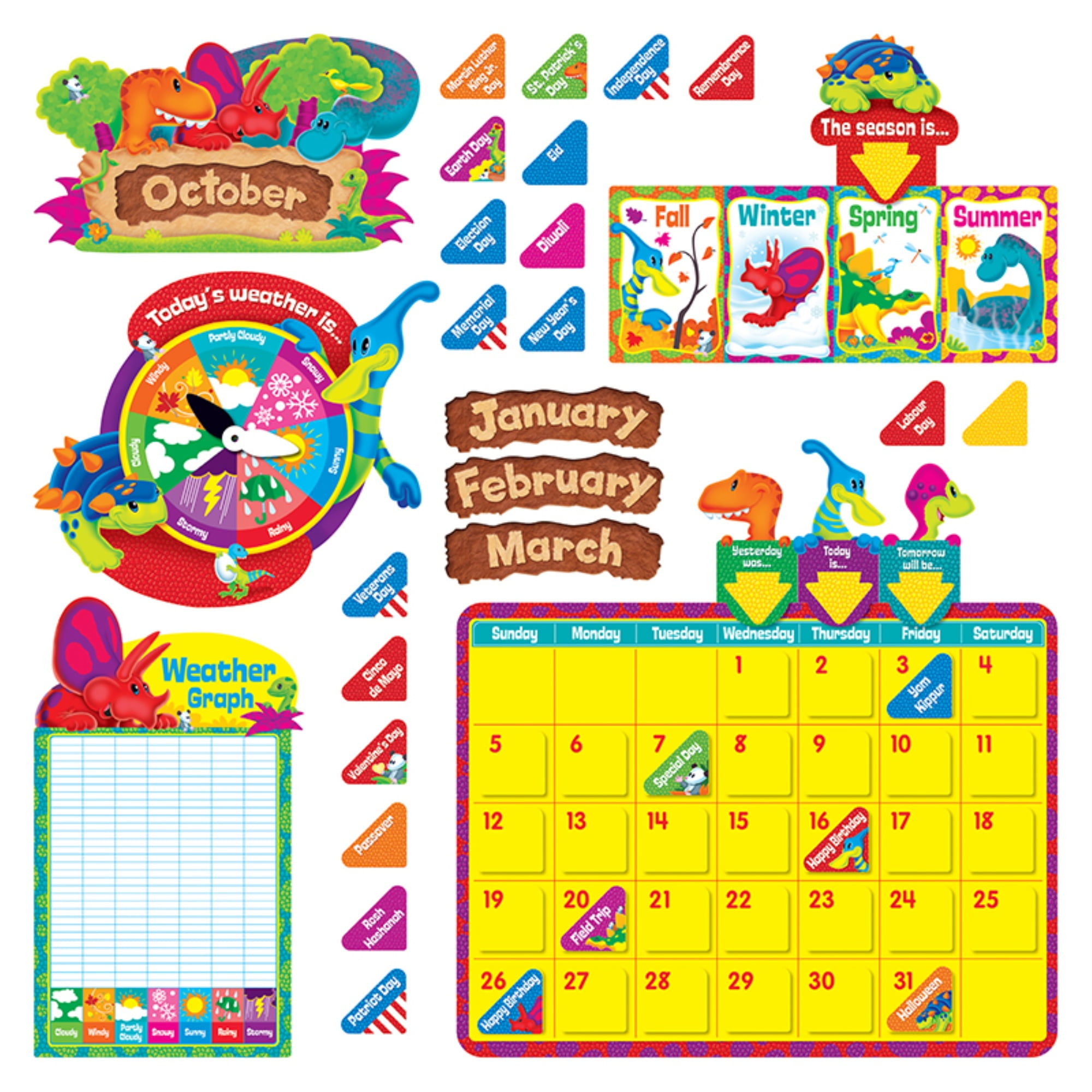 Trend Enterprises 17 1/2" x 23" Calendar Bulletin Board Set Dino-Mite ...